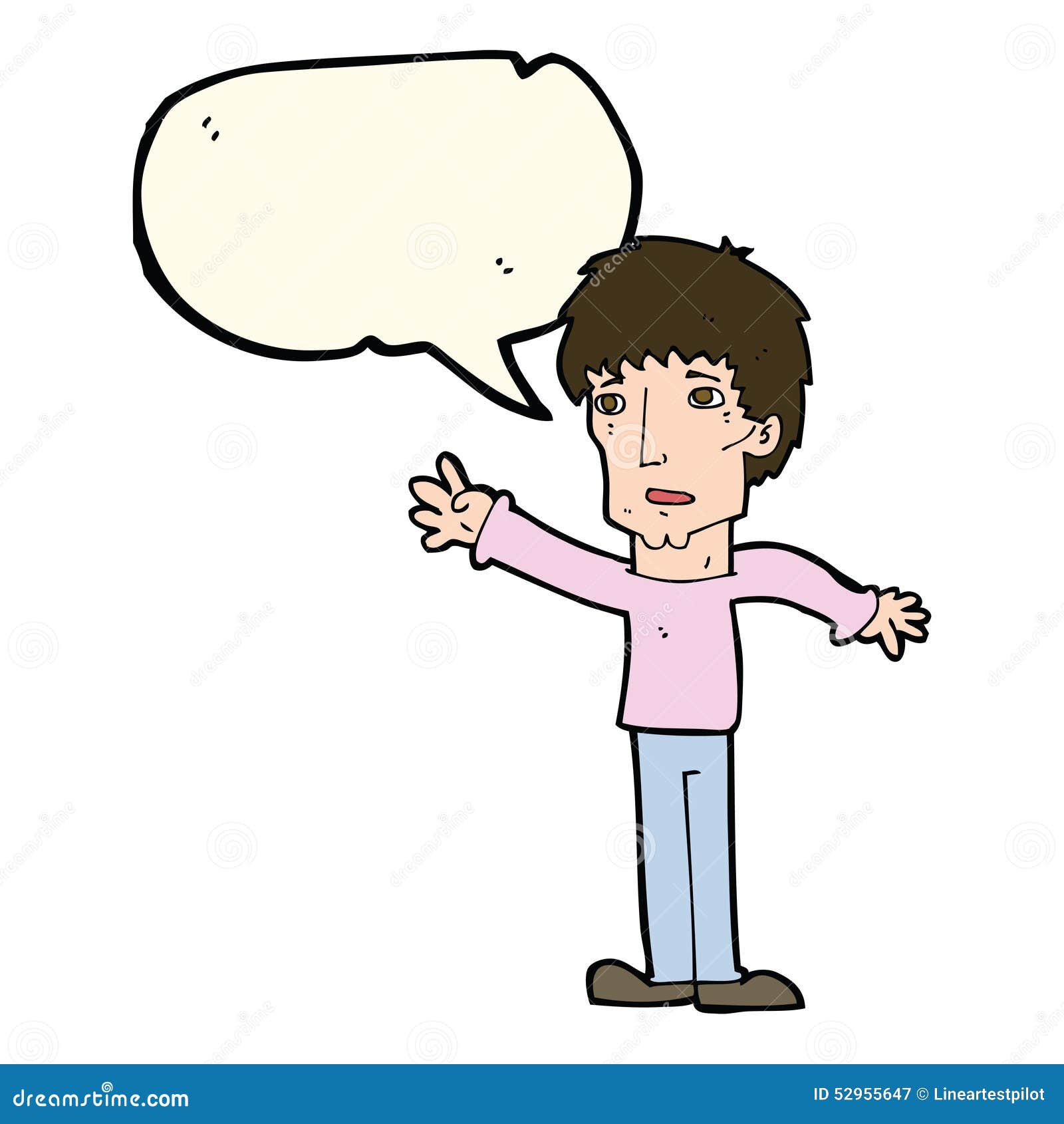 Cartoon Worried Man Reaching Out with Thought Bubble Stock Illustration ...