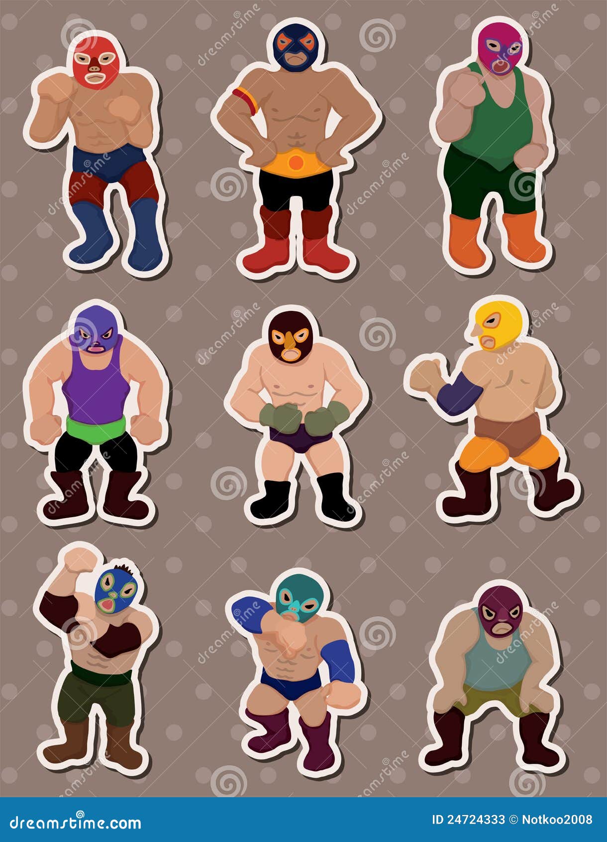 Cartoon wrestler stickers stock vector. Illustration of collection ...