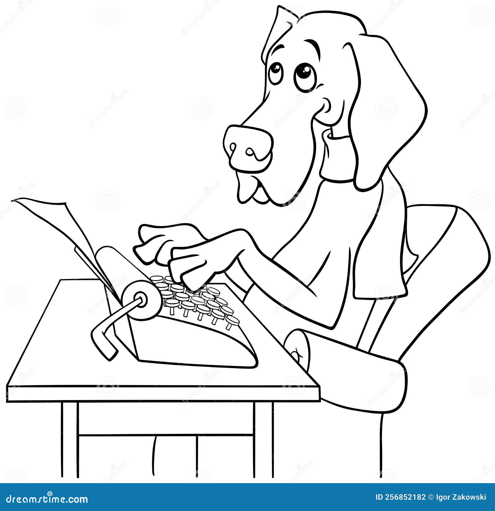 Cartoon Writer Or Poet Dog With Typewriter Coloring Page Vector ...
