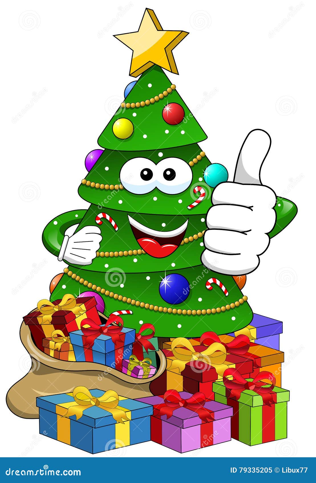 Cartoon Xmas Tree Thumb Up Isolated Stock Vector - Illustration of ...