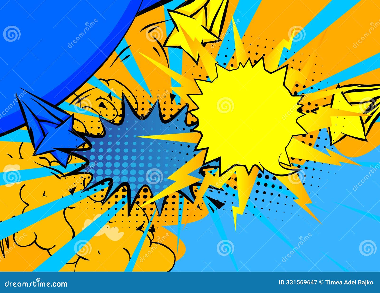 Cartoon Yellow and Blue Background, Comic Book Backdrop. Retro Vector ...