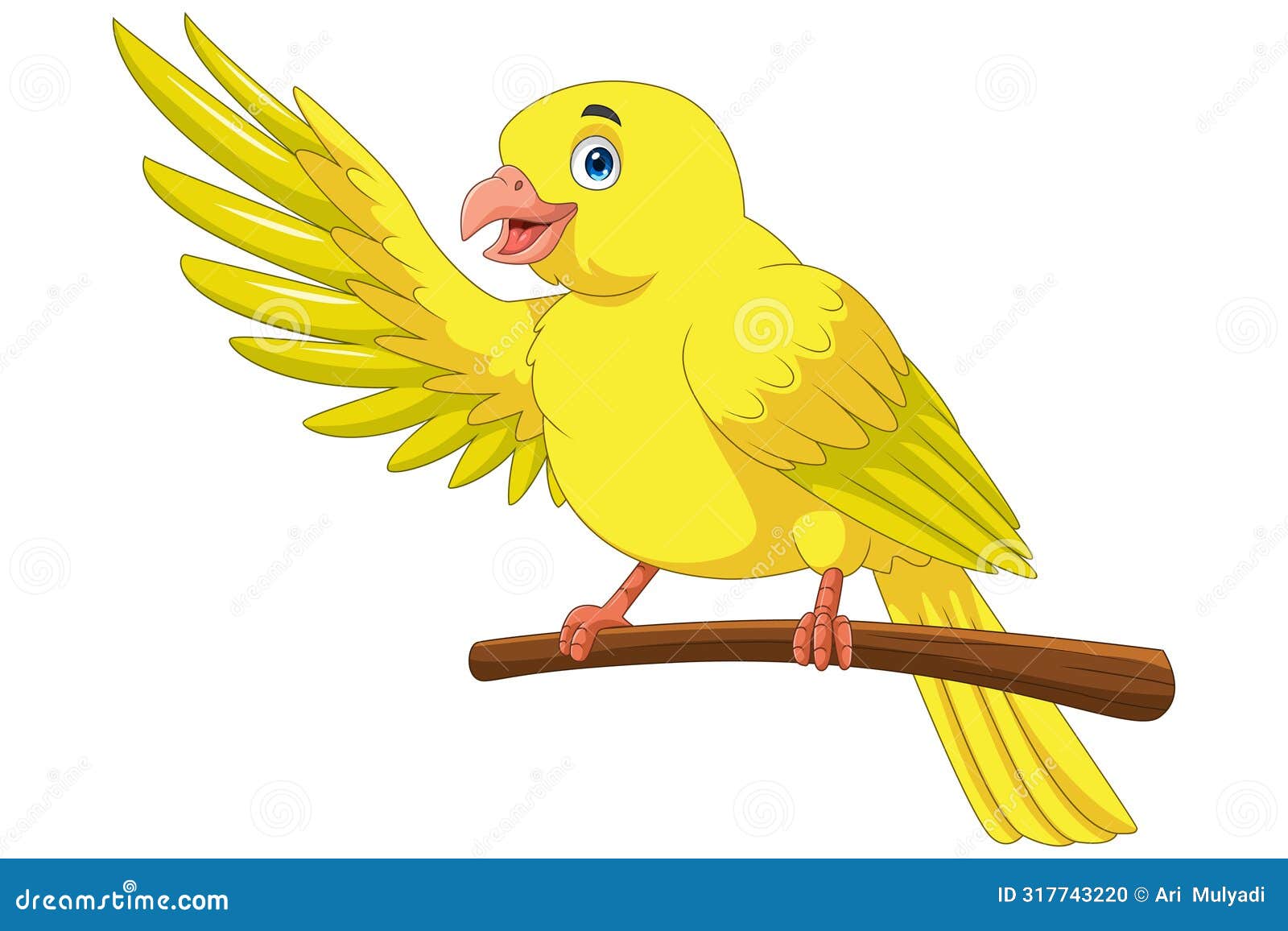 Cartoon Yellow Canary Bird on a Tree Branch Stock Vector - Illustration ...