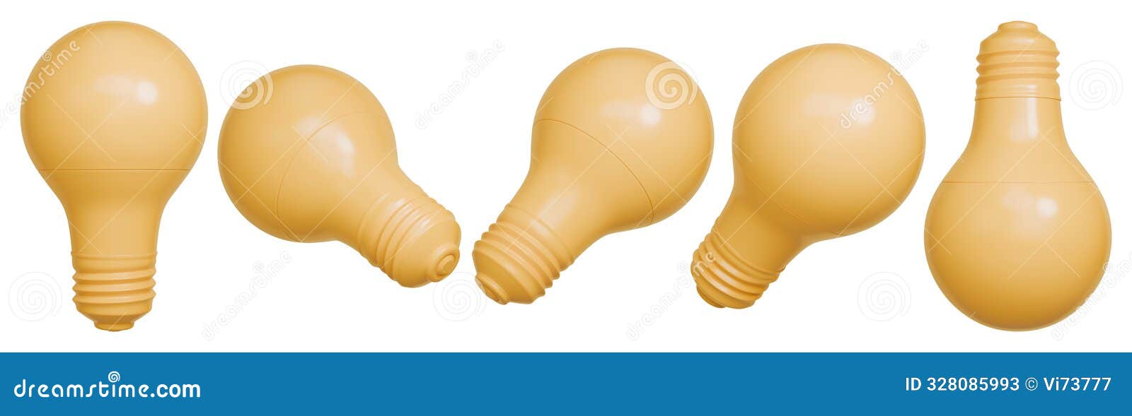 Cartoon Yellow Led Lightbulb Set. Isolated Light Bulb. 3D Rendering ...