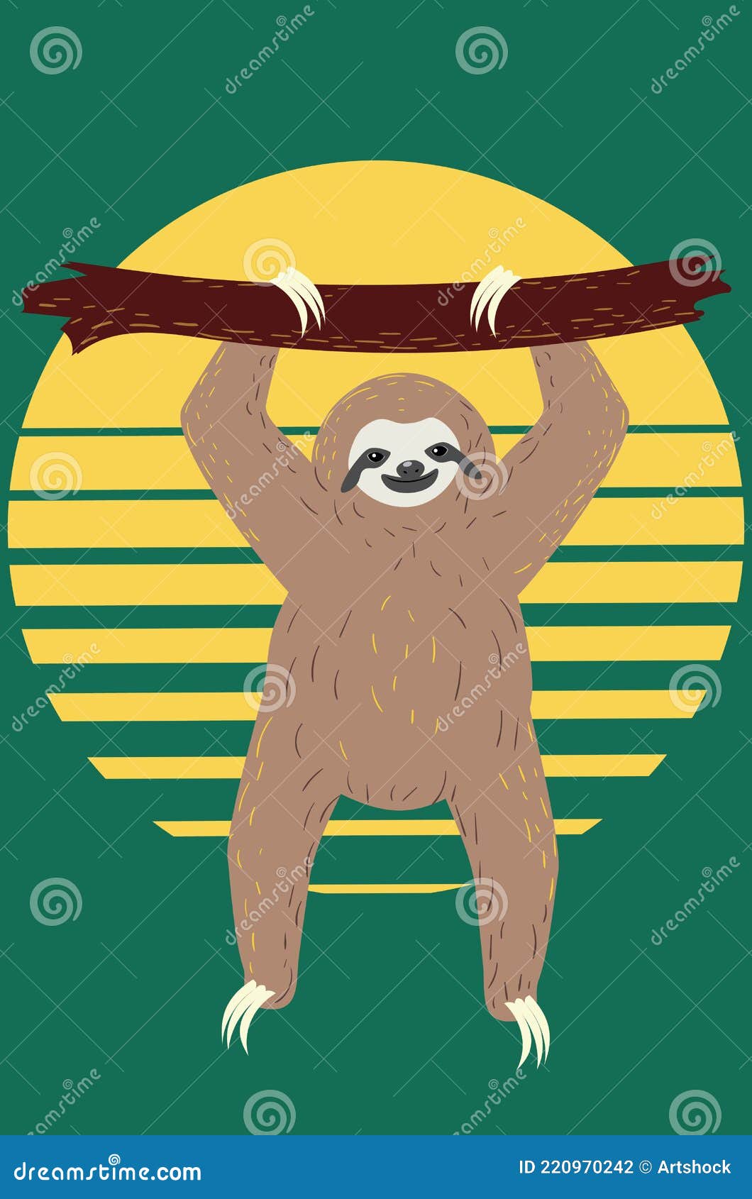 Sloth Sports Doing Tilt, Vector Illustration Black Cartoon Stencil ...