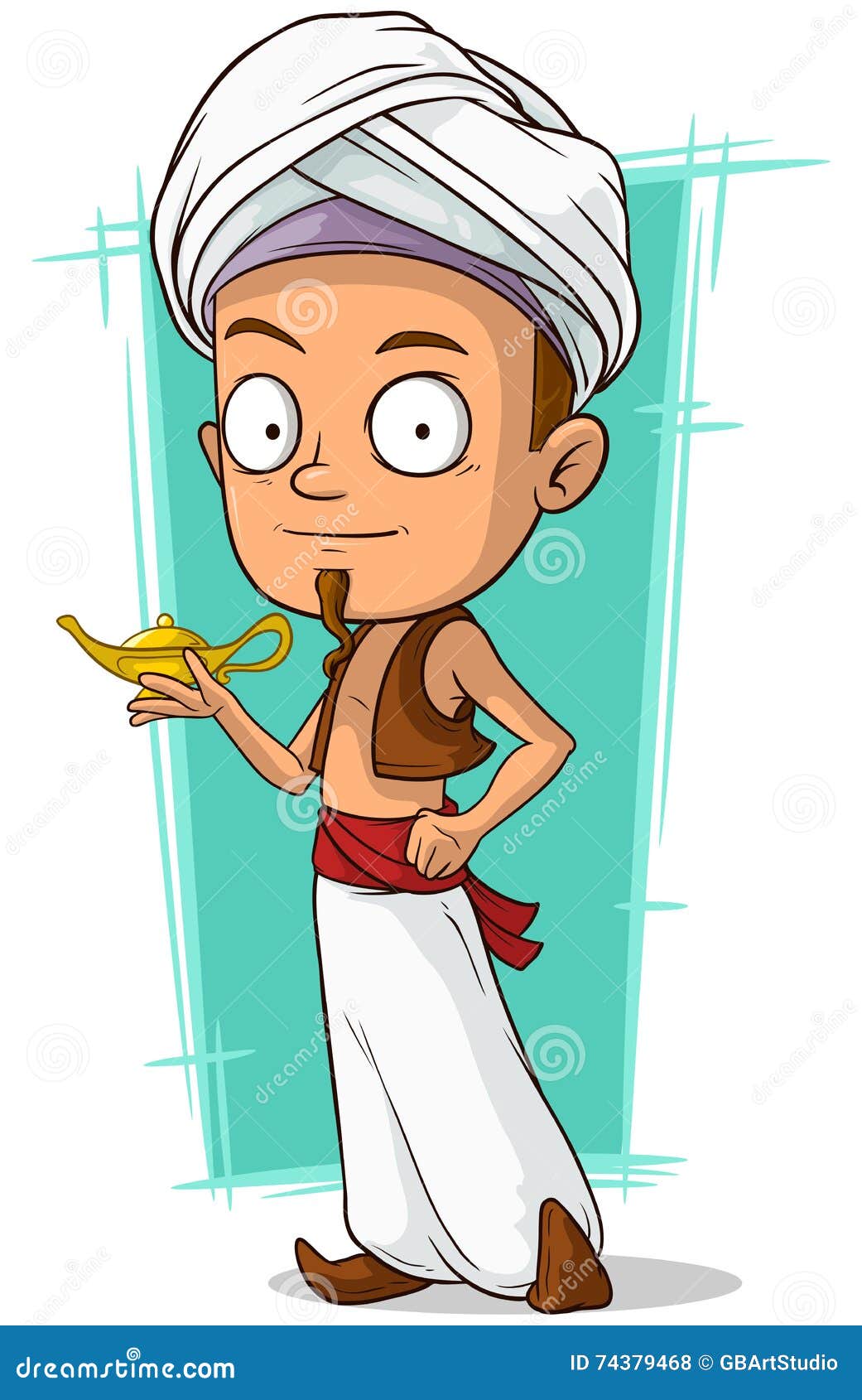 Cartoon Young Aladdin With Gold Lamp Vector Illustration ...