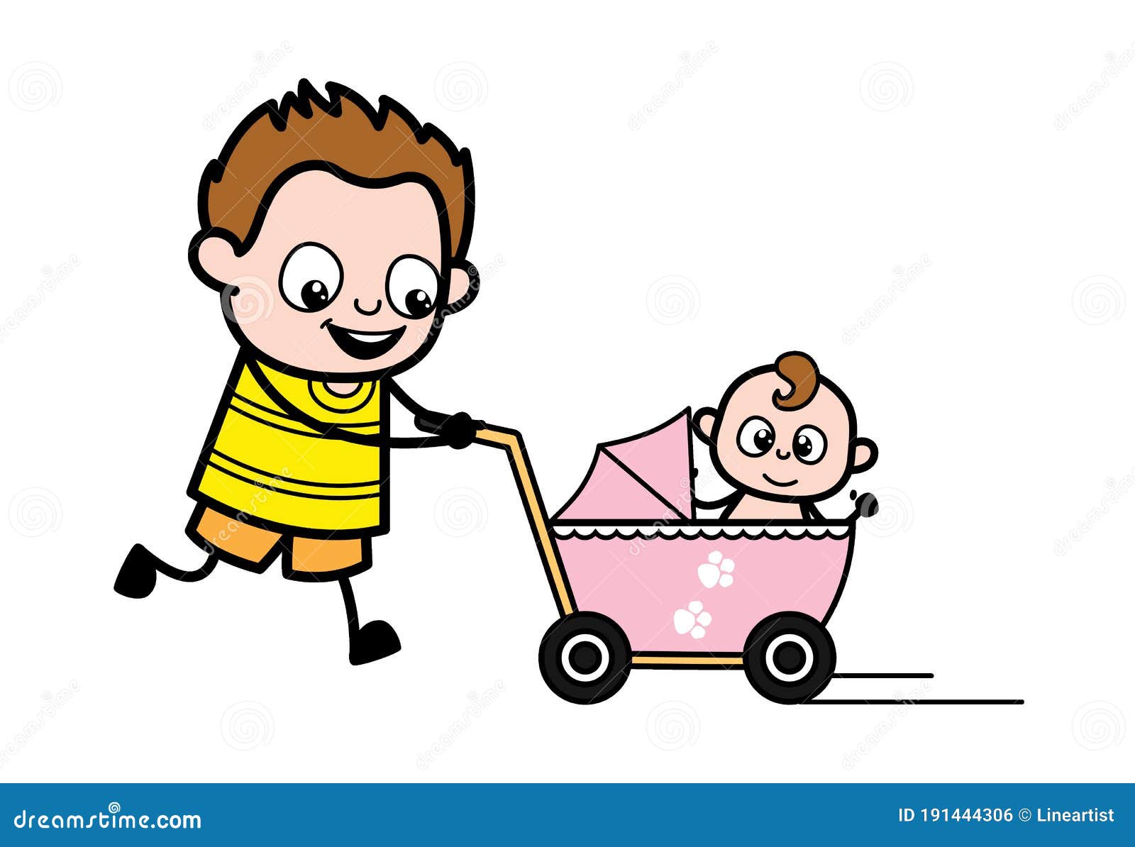 Cartoon Young Boy with Baby Stroller Stock Illustration - Illustration ...
