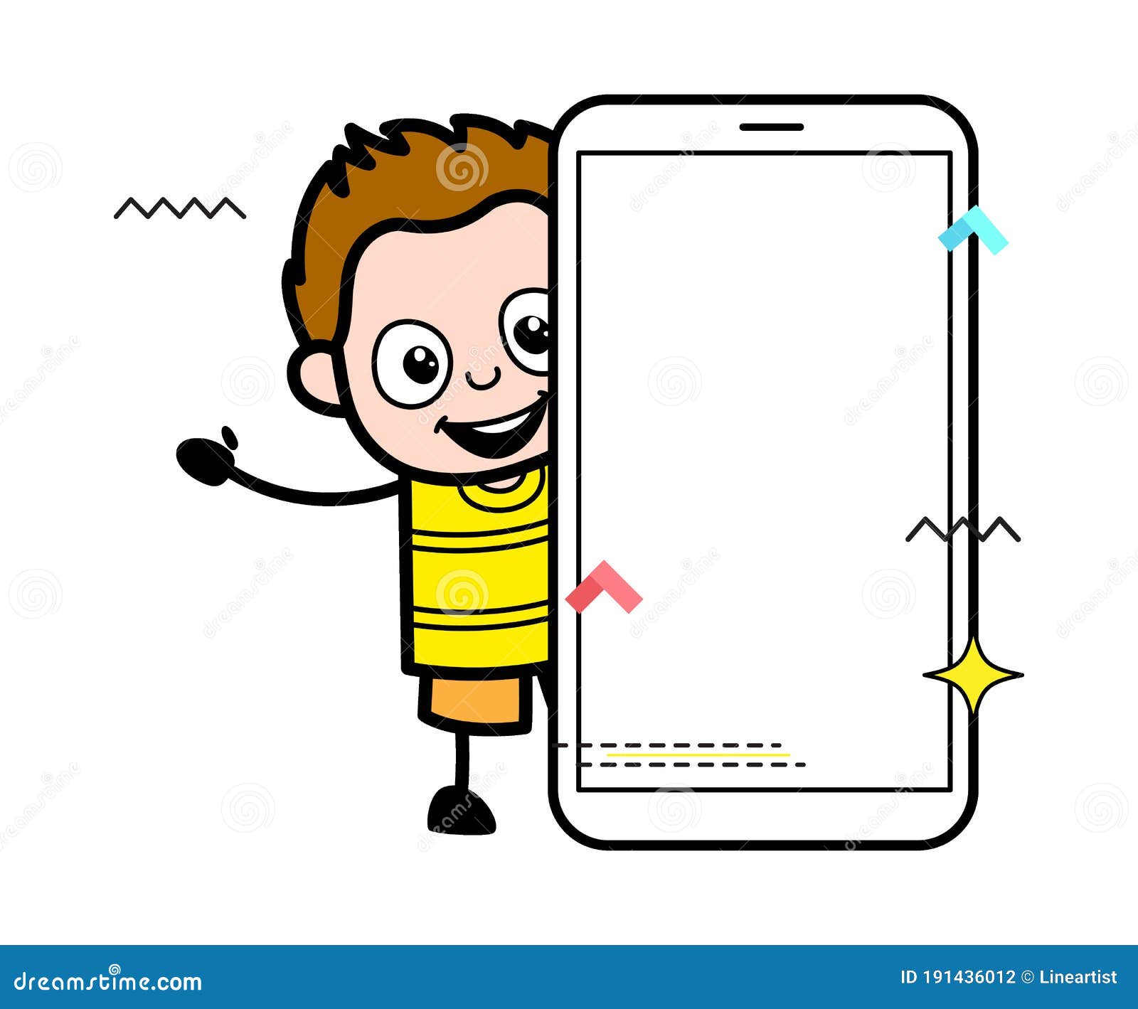 Cartoon Young Boy with Empty Cell Phone Screen Stock Illustration ...