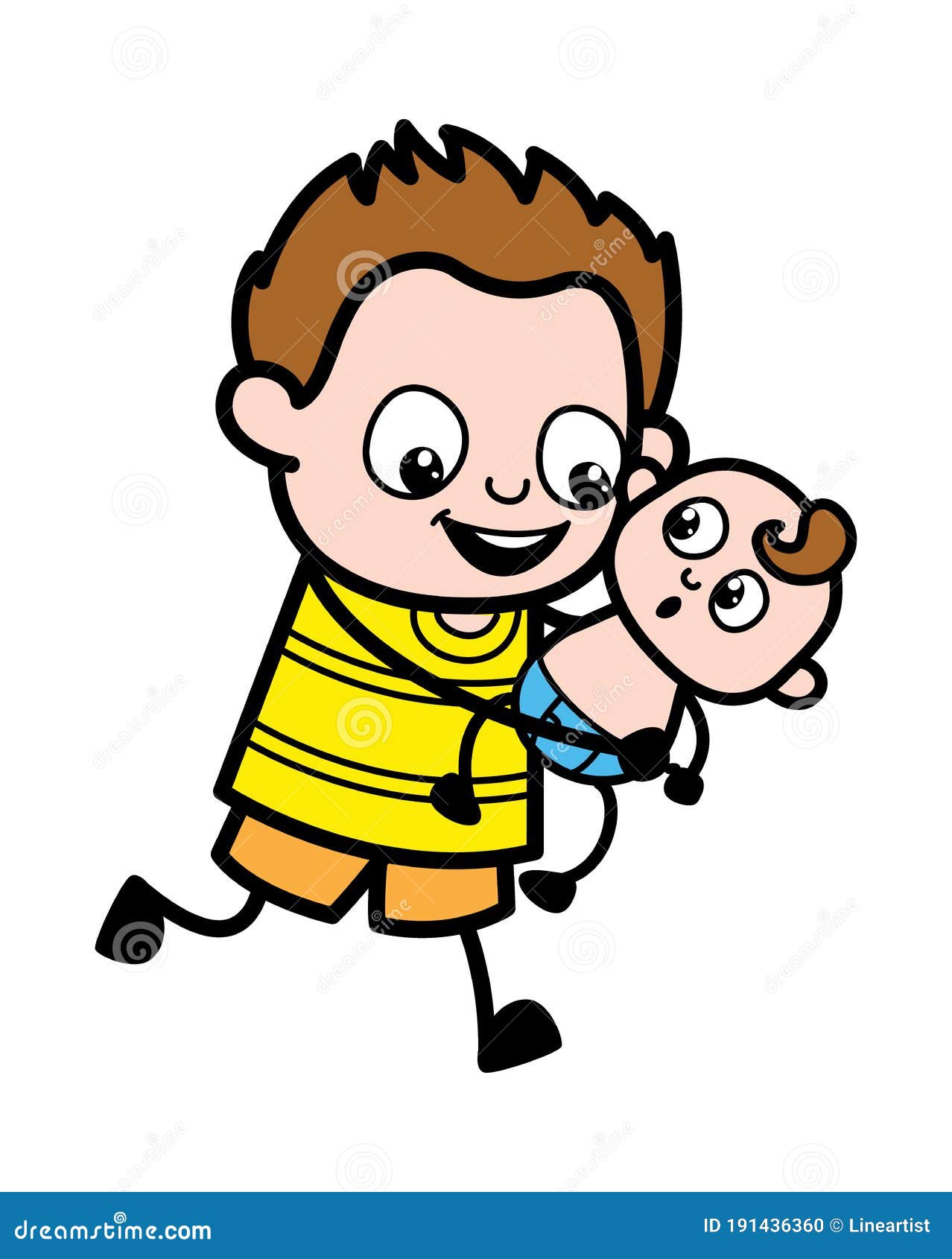 Cartoon Young Boy Holding a Baby Stock Illustration - Illustration of ...