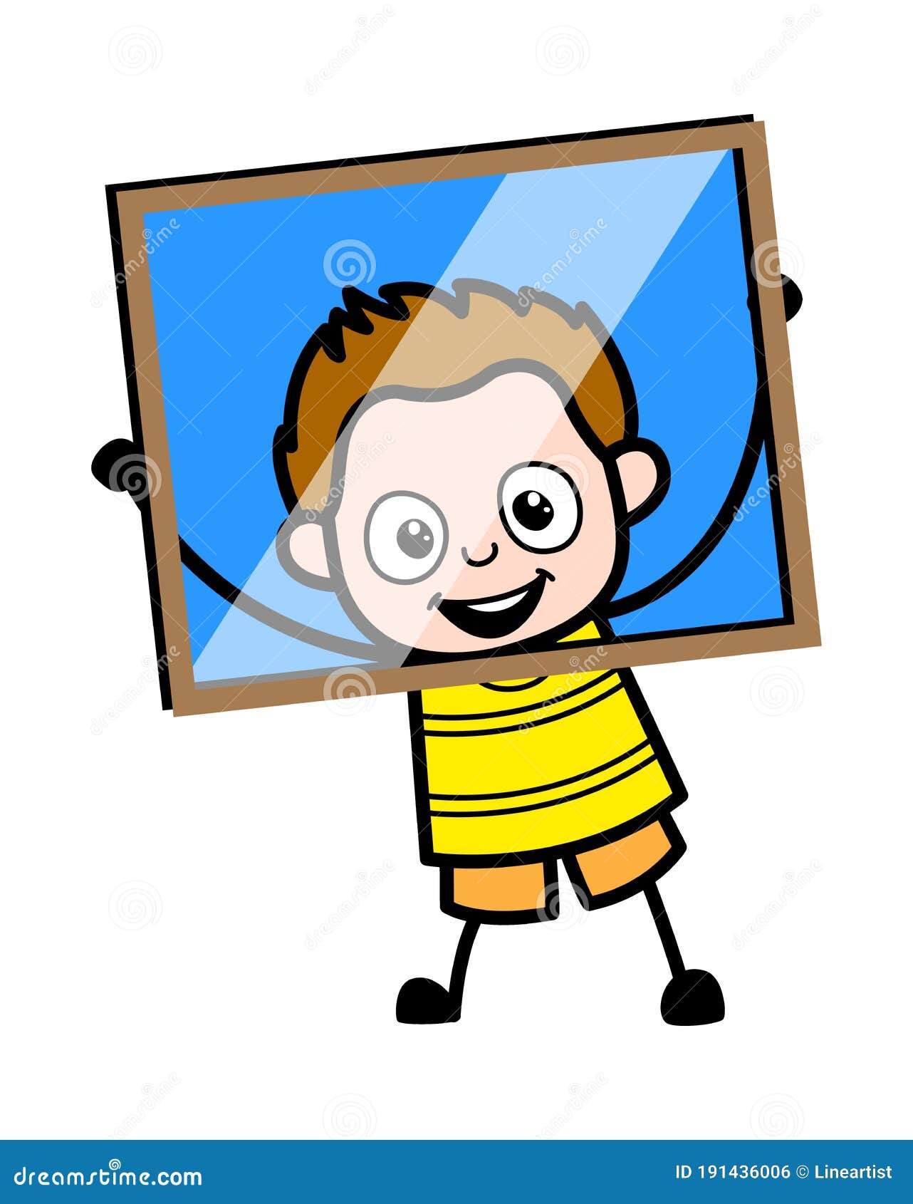 Cartoon Young Boy Looking from Glass Frame Stock Illustration ...