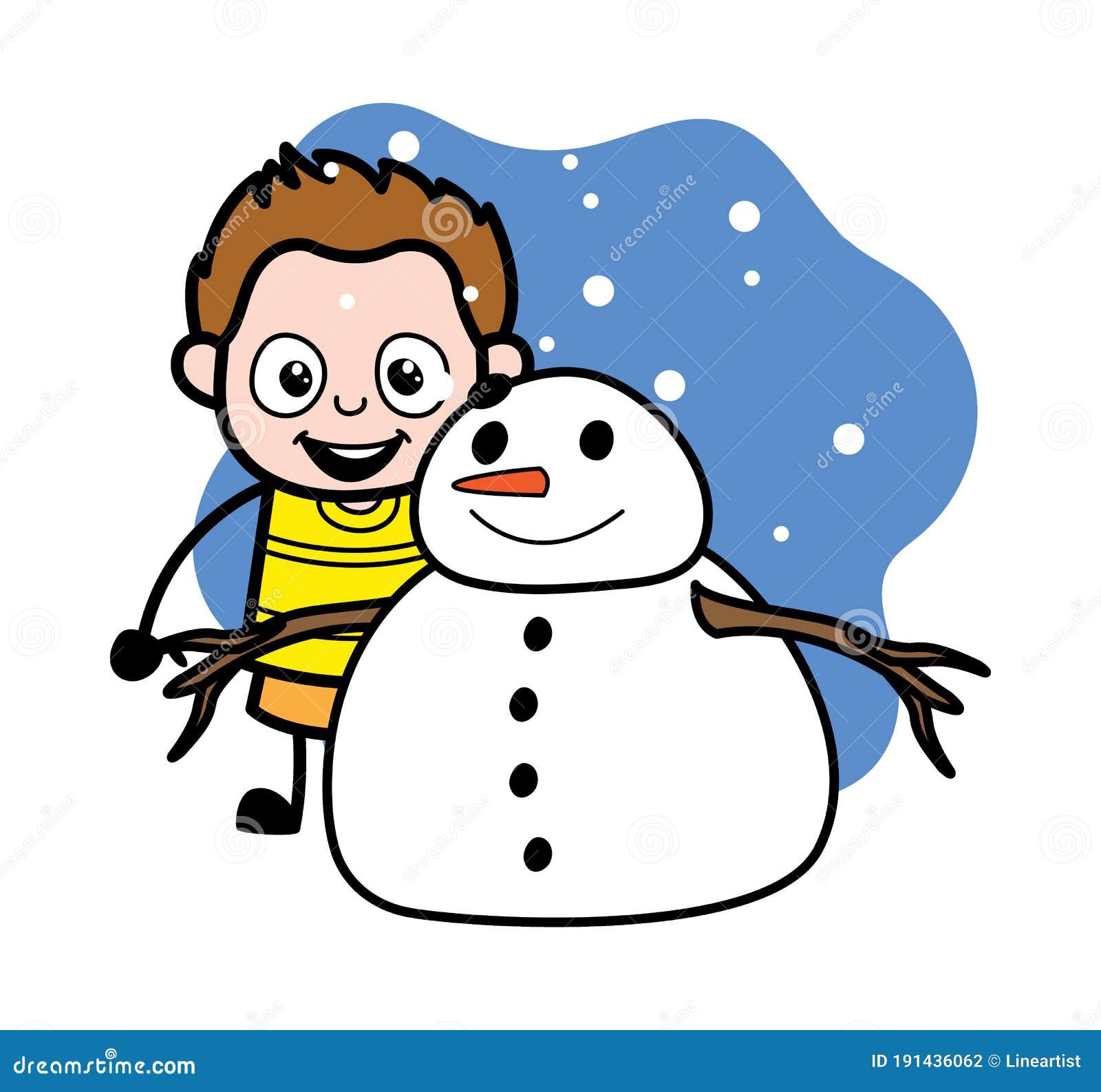 Cartoon Young Boy with Snowman Stock Illustration - Illustration of ...