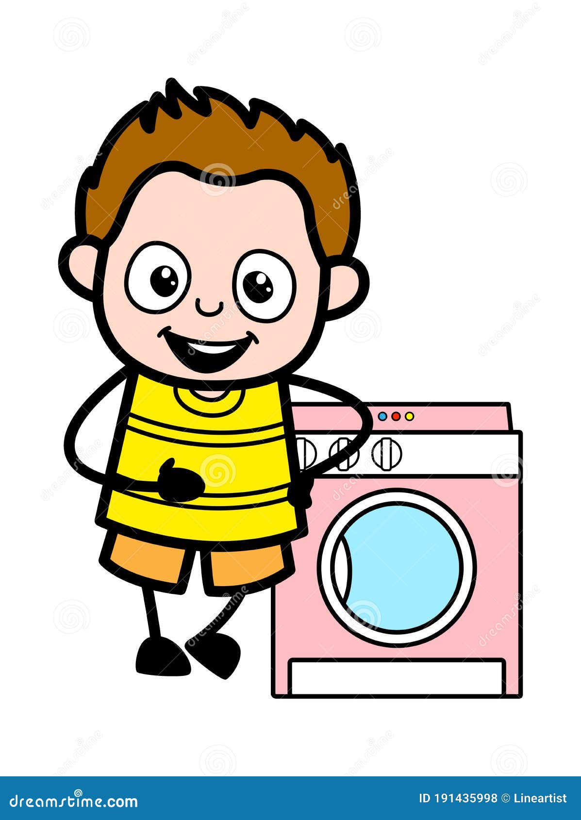 Cartoon Young Boy Standing with Washing Machine Stock Illustration ...