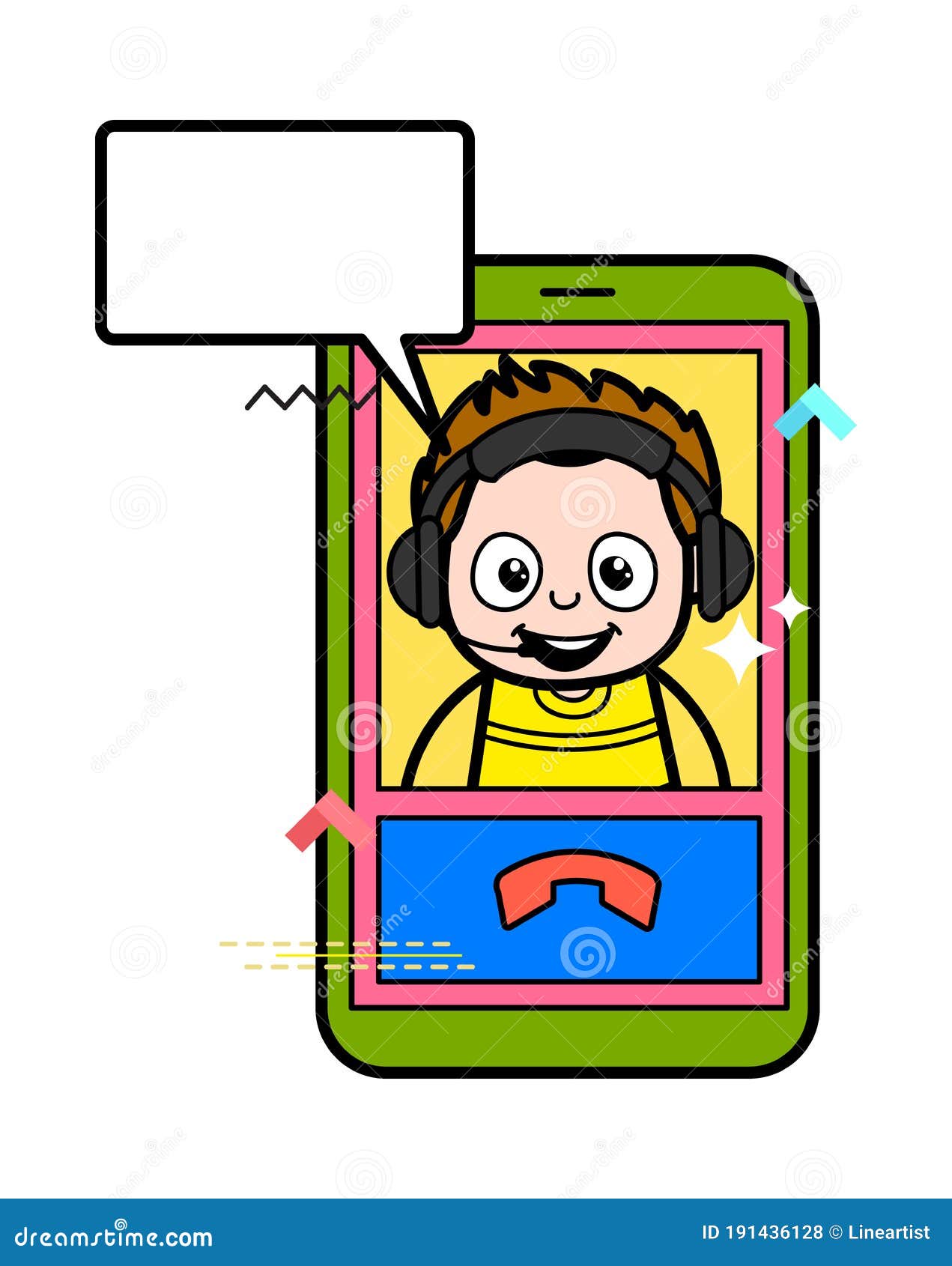 Cartoon Young Boy Video Calling on Mobile Stock Illustration ...