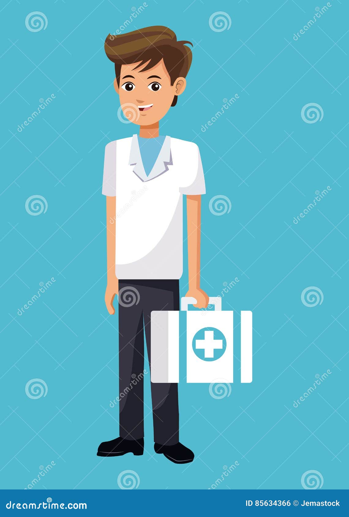 Cartoon Young Doctor with First Aid Kit Stock Vector - Illustration of ...