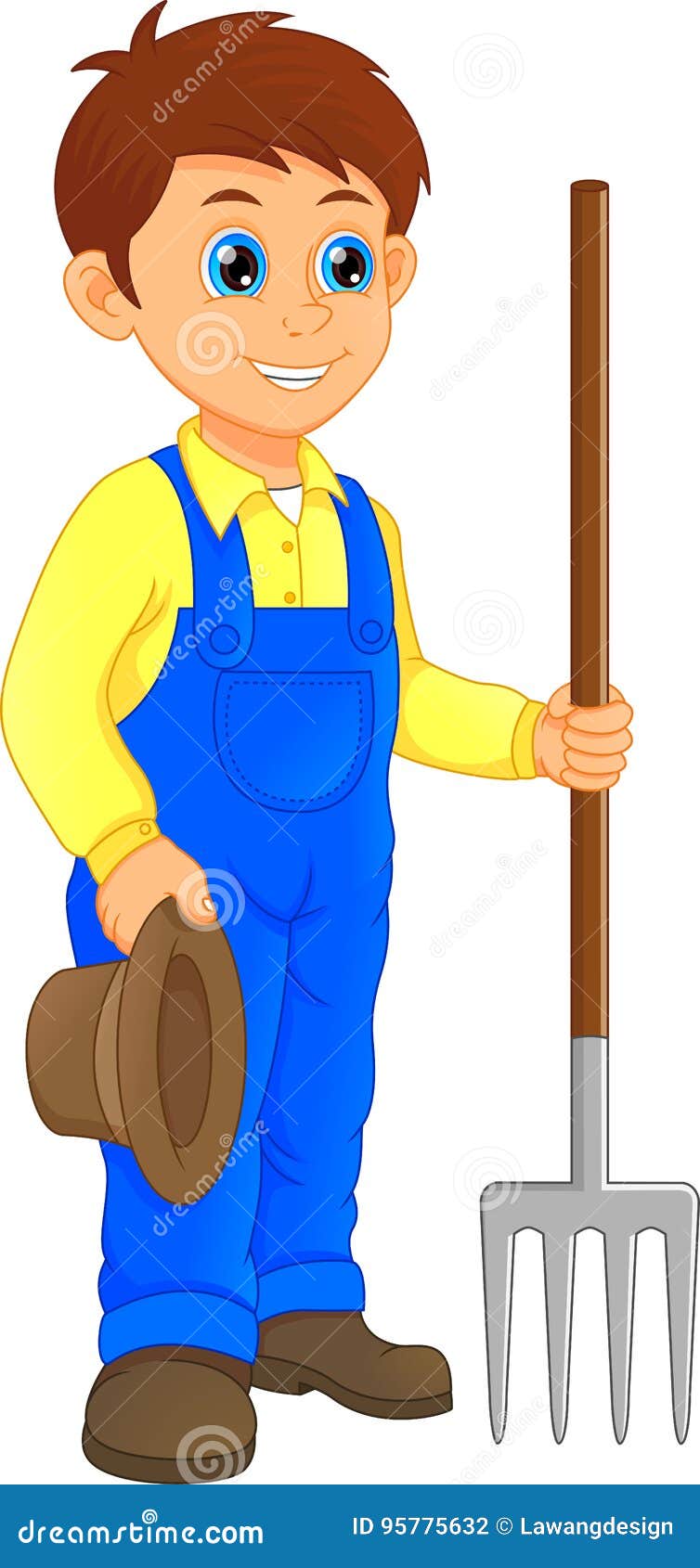 Cartoon Young Farmer Holding Rake Vector Illustration | CartoonDealer ...