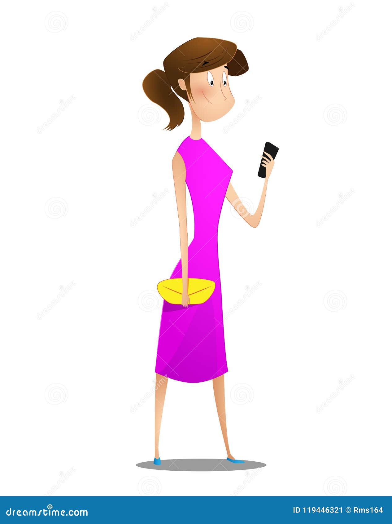 Cartoon Young Girl Using Smart Phone. Stock Vector - Illustration of ...
