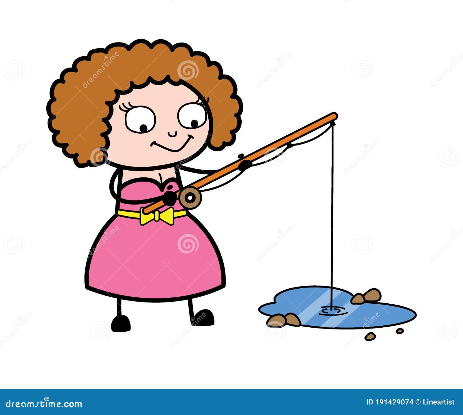 Cartoon Young Lady Fishing stock illustration. Illustration of design ...