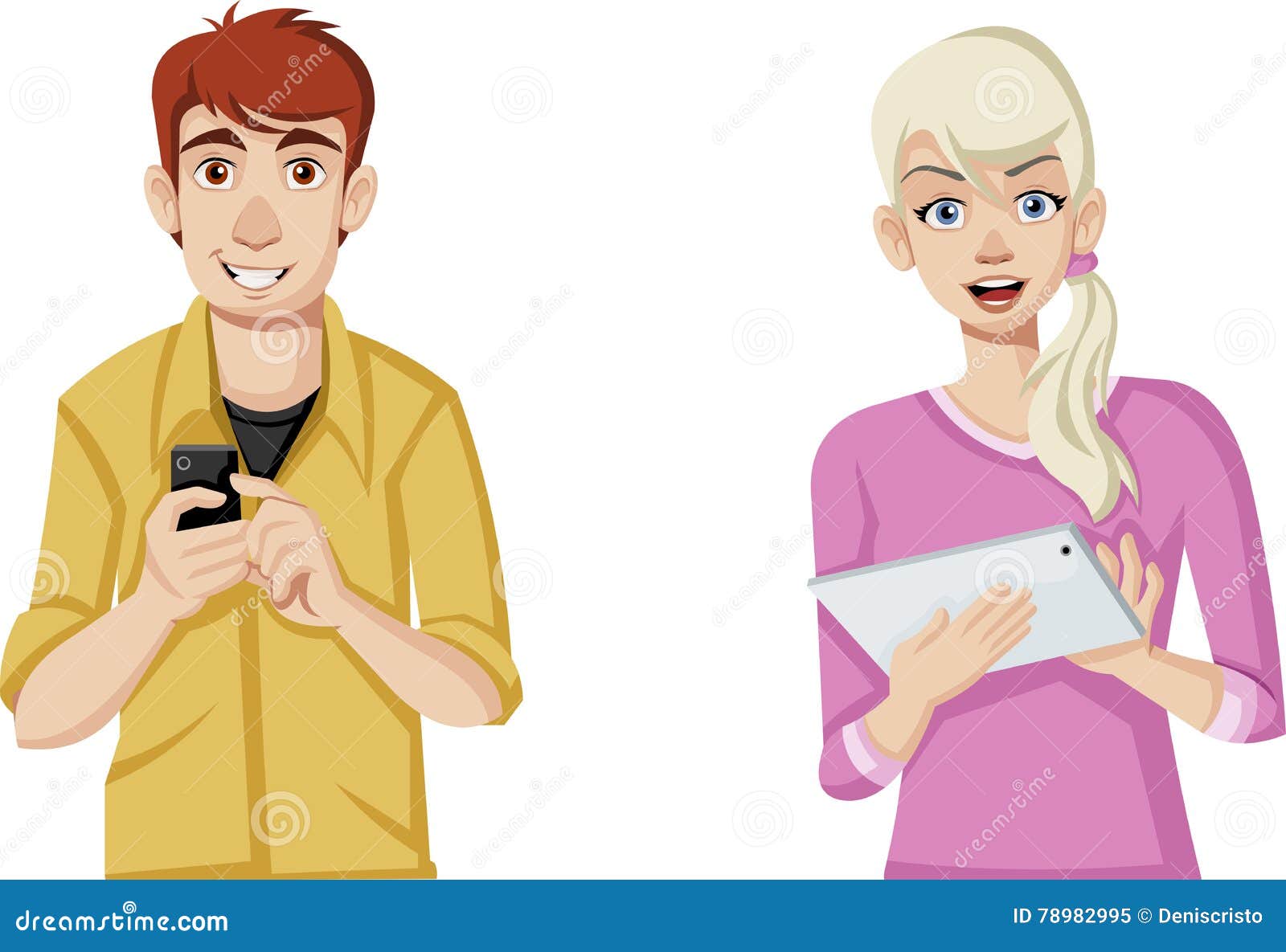Cartoon Young People with Smart Phones. Stock Vector - Illustration of ...