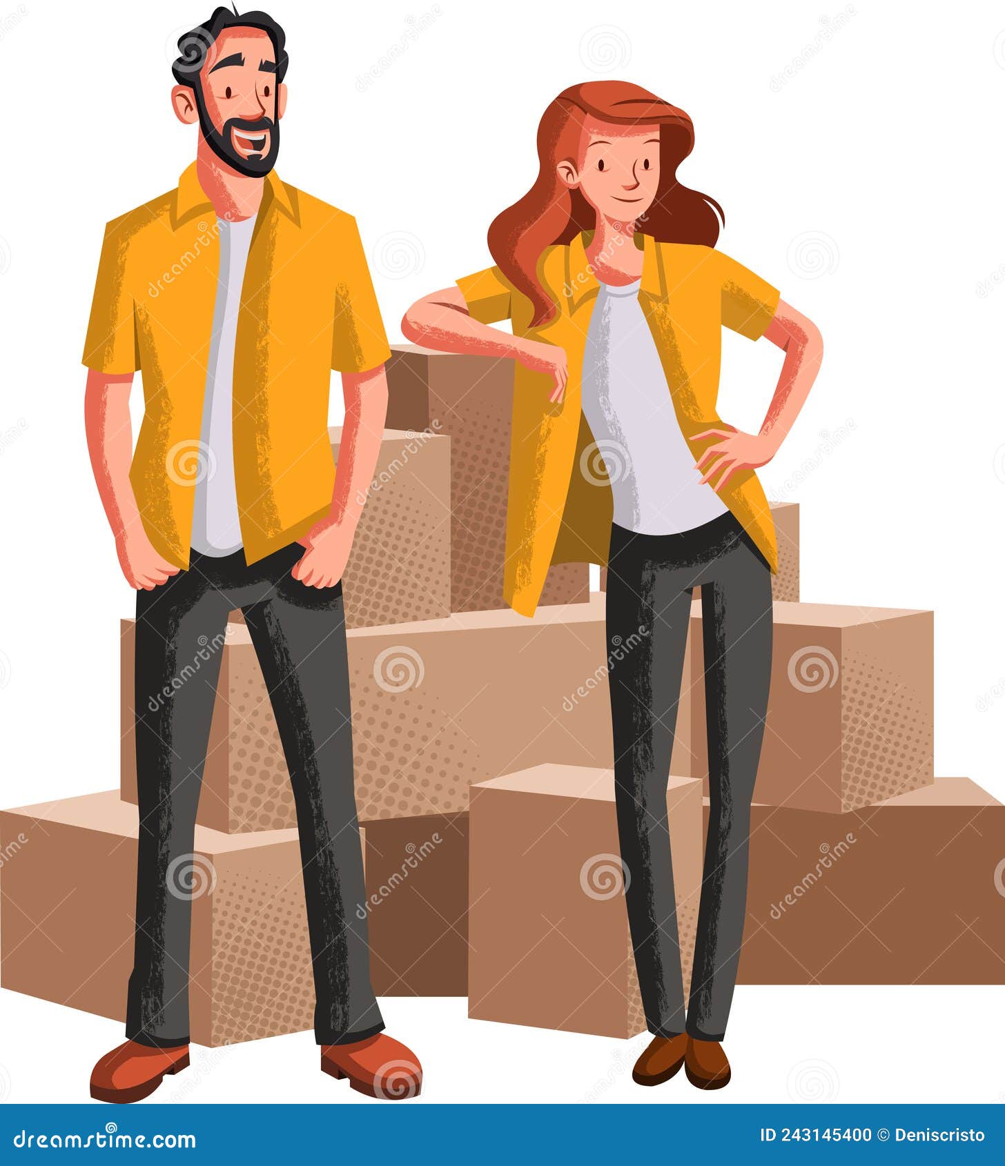 Cartoon Young People Working on Storage House. Stock Vector ...