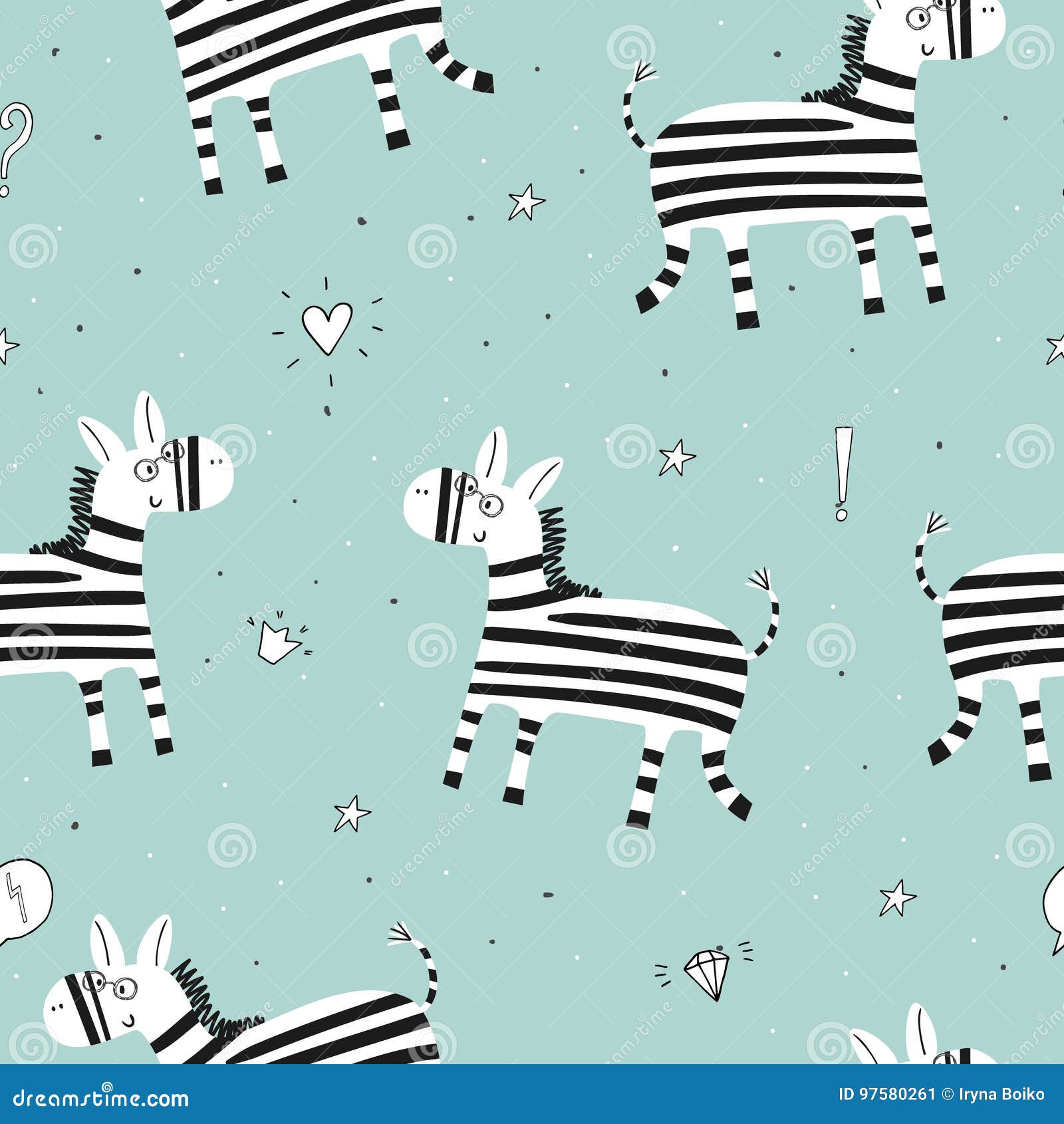 Cartoon Zebra Seamless Pattern Stock Vector - Illustration of cute ...