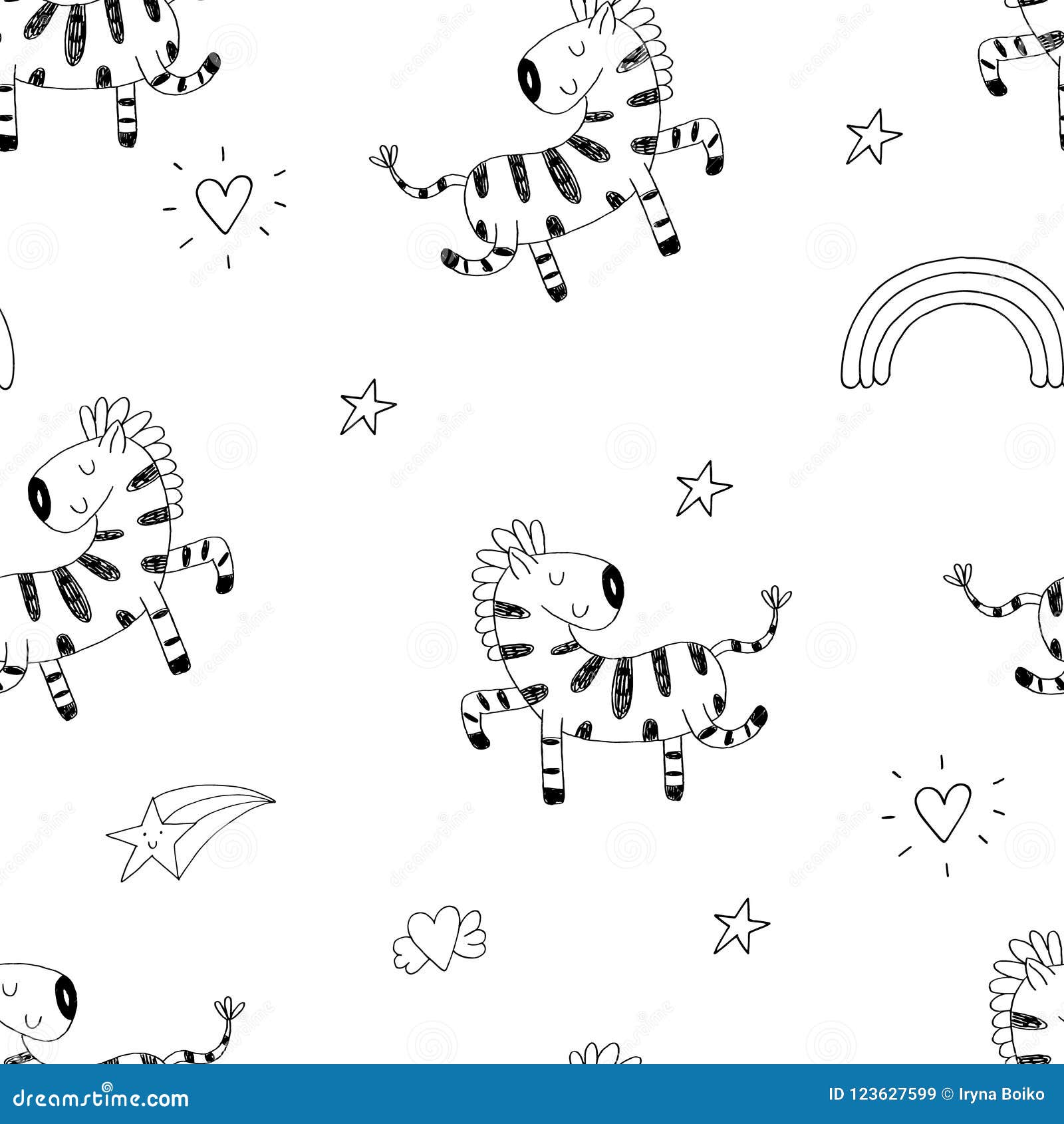 Cartoon Zebra Seamless Pattern Stock Vector - Illustration of line ...