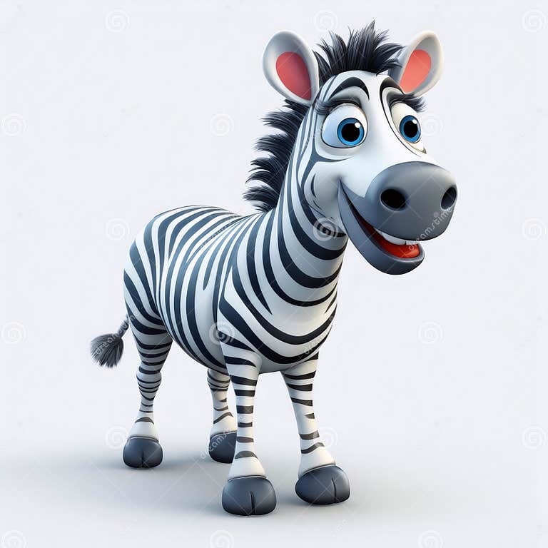 Cartoon Zebra Smiling, 3D Rendering with Friendly Expression, White ...
