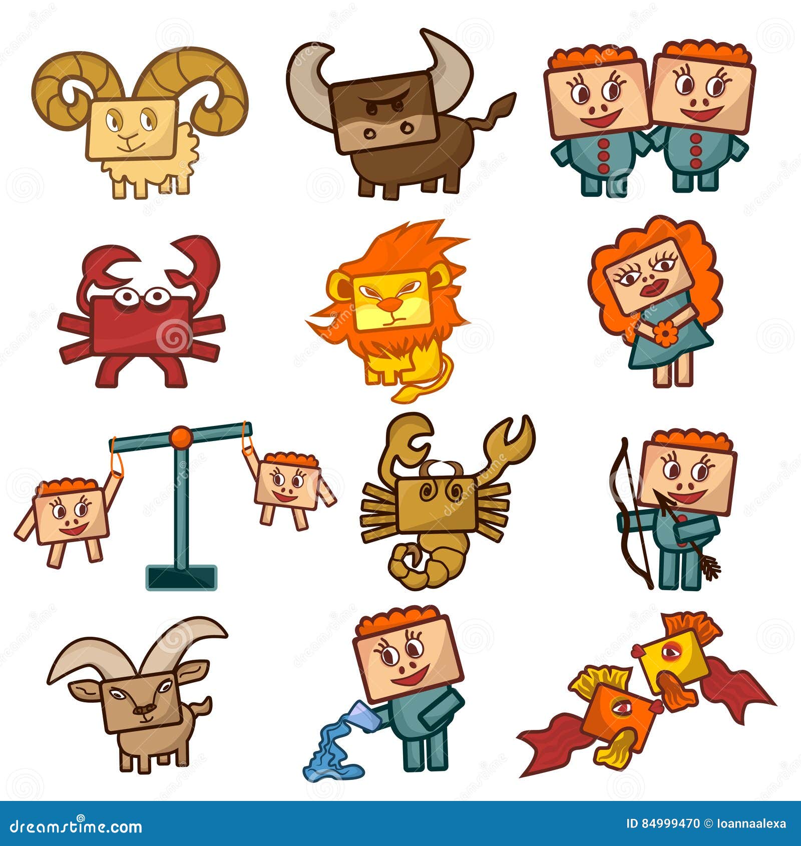 Cartoon Zodiac signs stock vector. Illustration of rectangular - 84999470