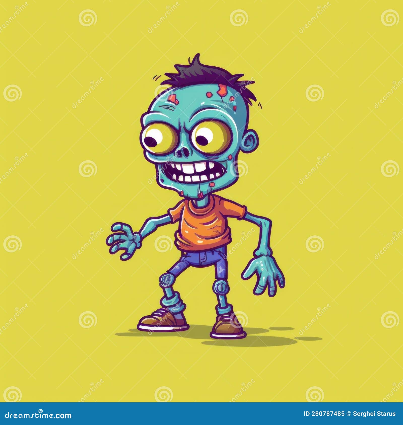 A Cartoon Zombie With A Big Grin On His Face Generative Ai Image Stock Illustration