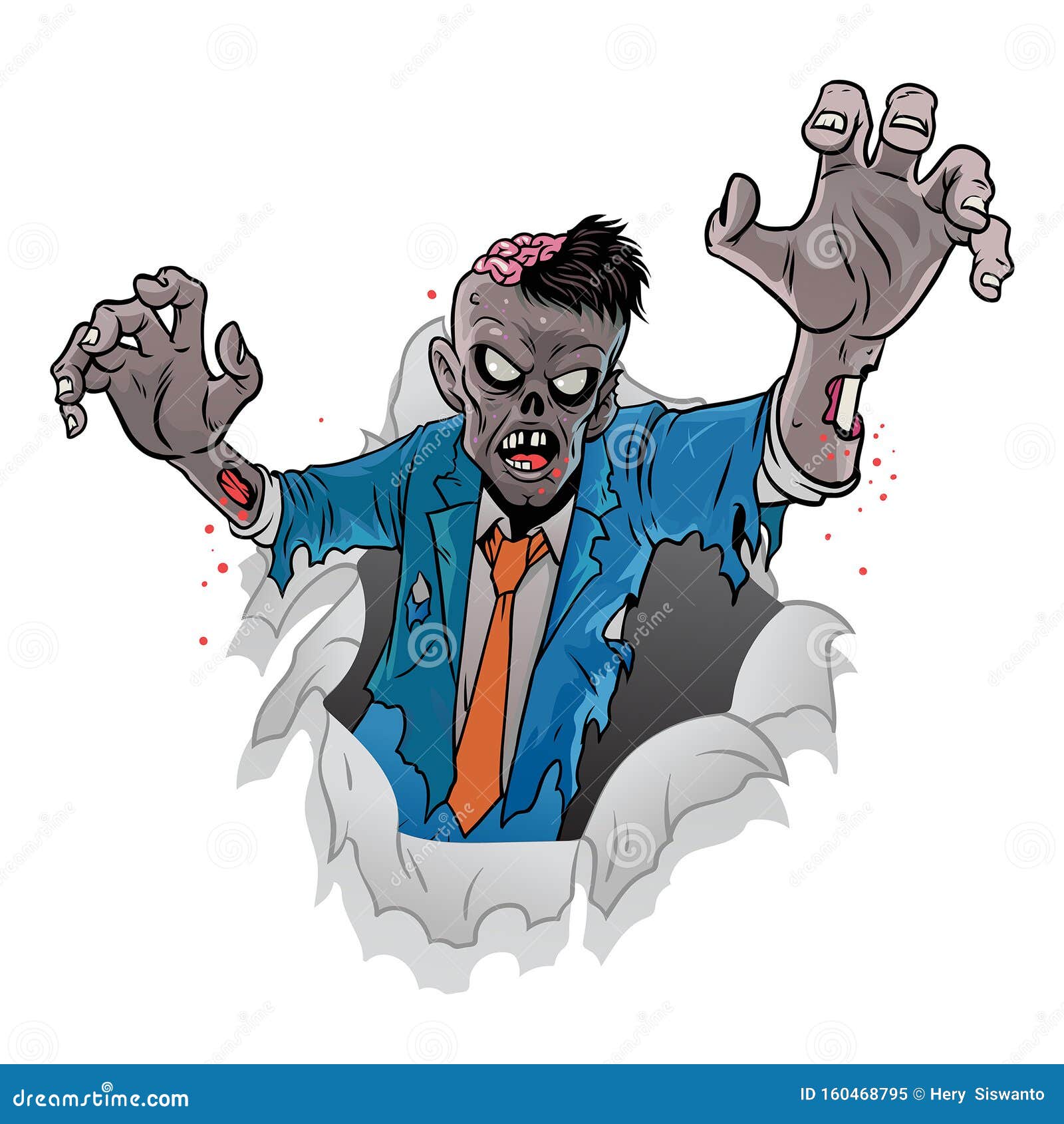 Cartoon Zombie of Halloween Coming Out of the Broken Paper Stock Vector ...