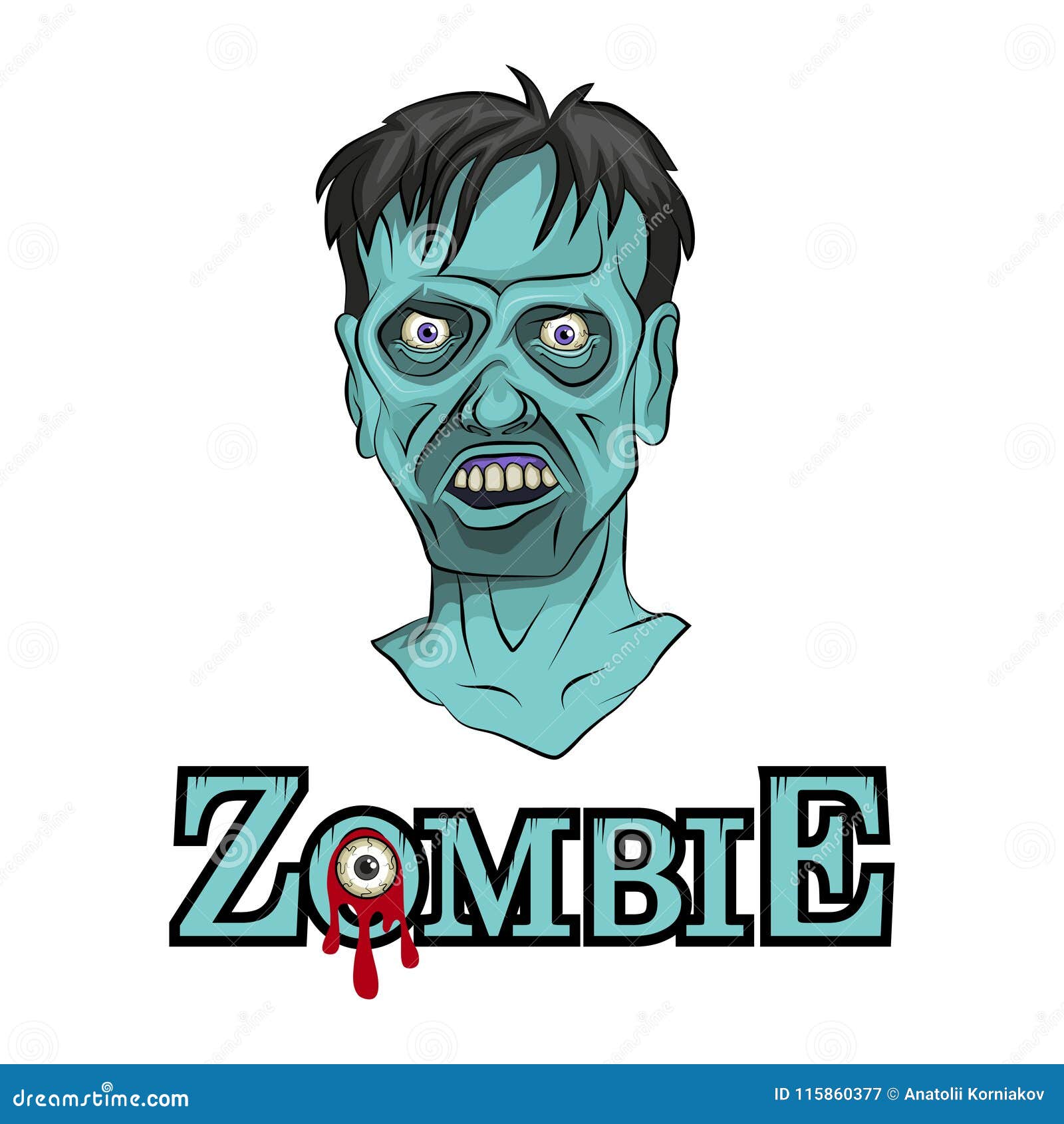 Cartoon Zombie head. stock vector. Illustration of brain - 115860377