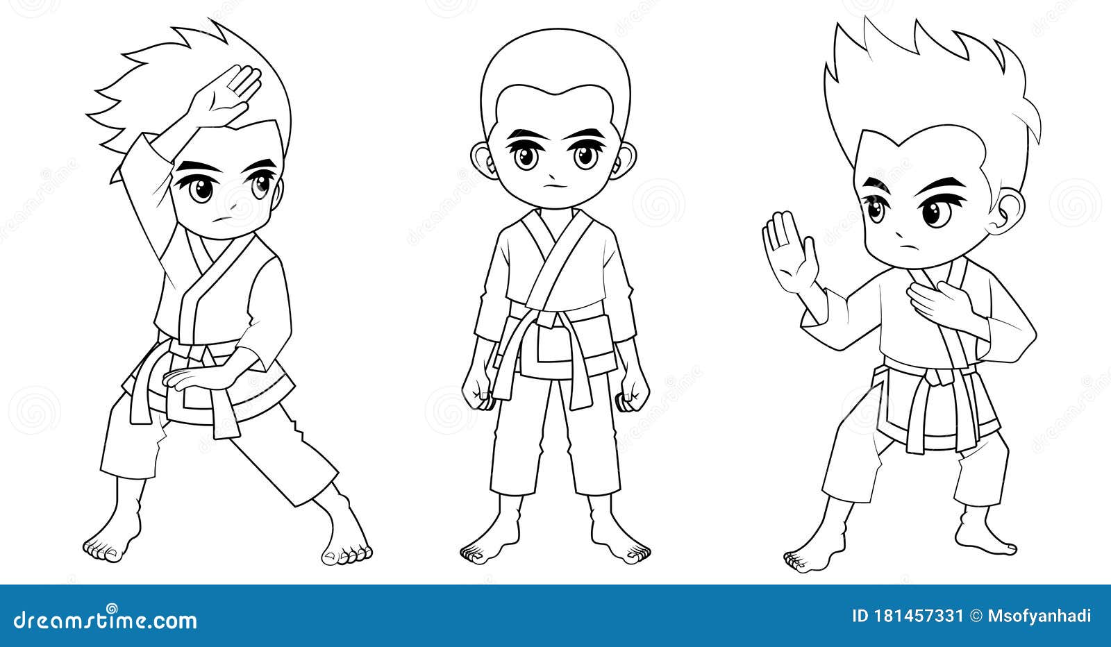 Collection of Cartoon Karate Kid Used for Coloring Book Stock Vector ...