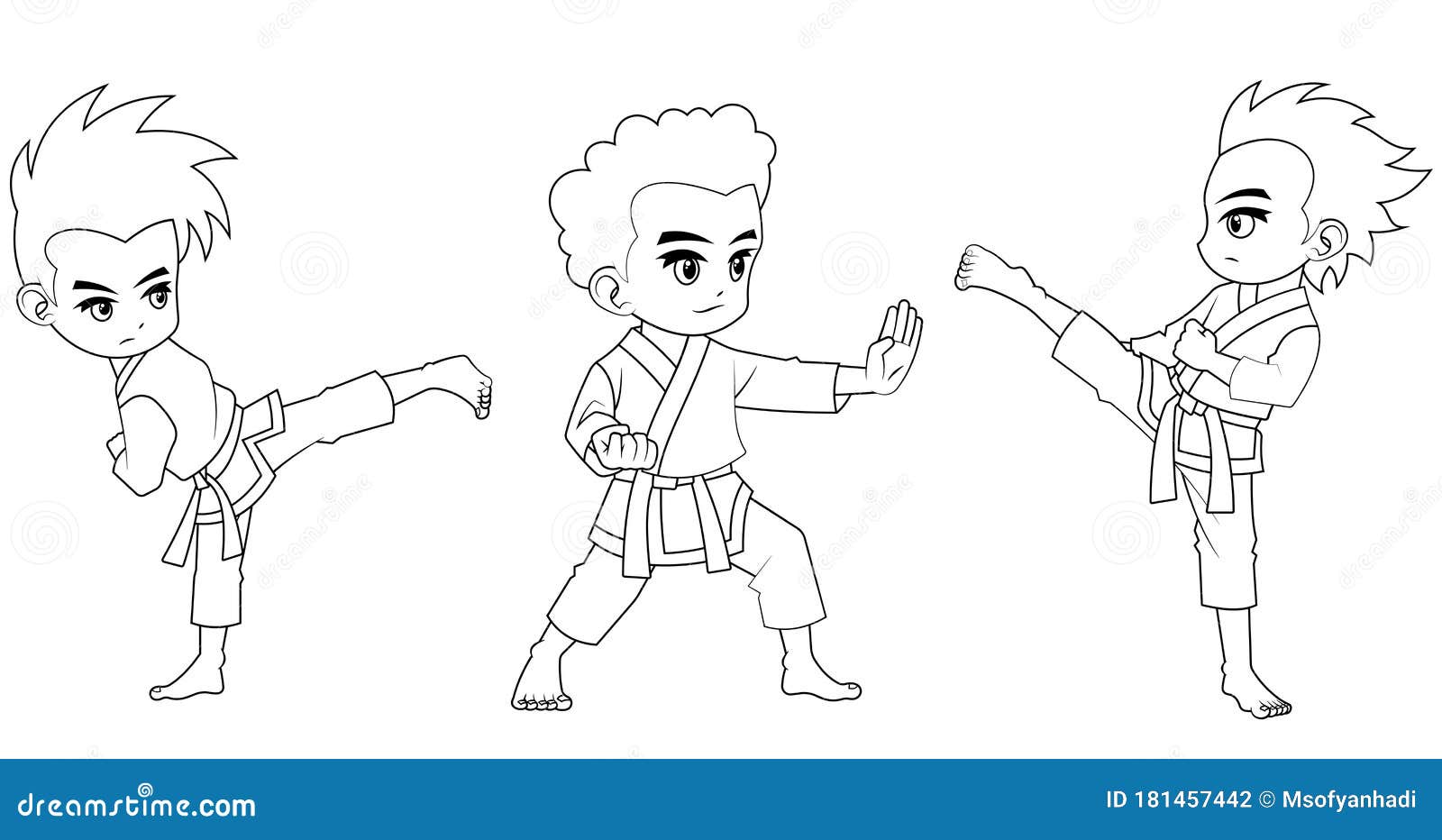 Collection of Cartoon Karate Kid Used for Coloring Book Stock Vector ...