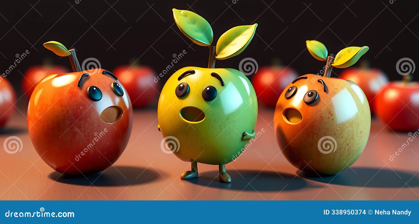 A Cartoonish Apples with Expressive Faces, Ai Generated. Stock ...