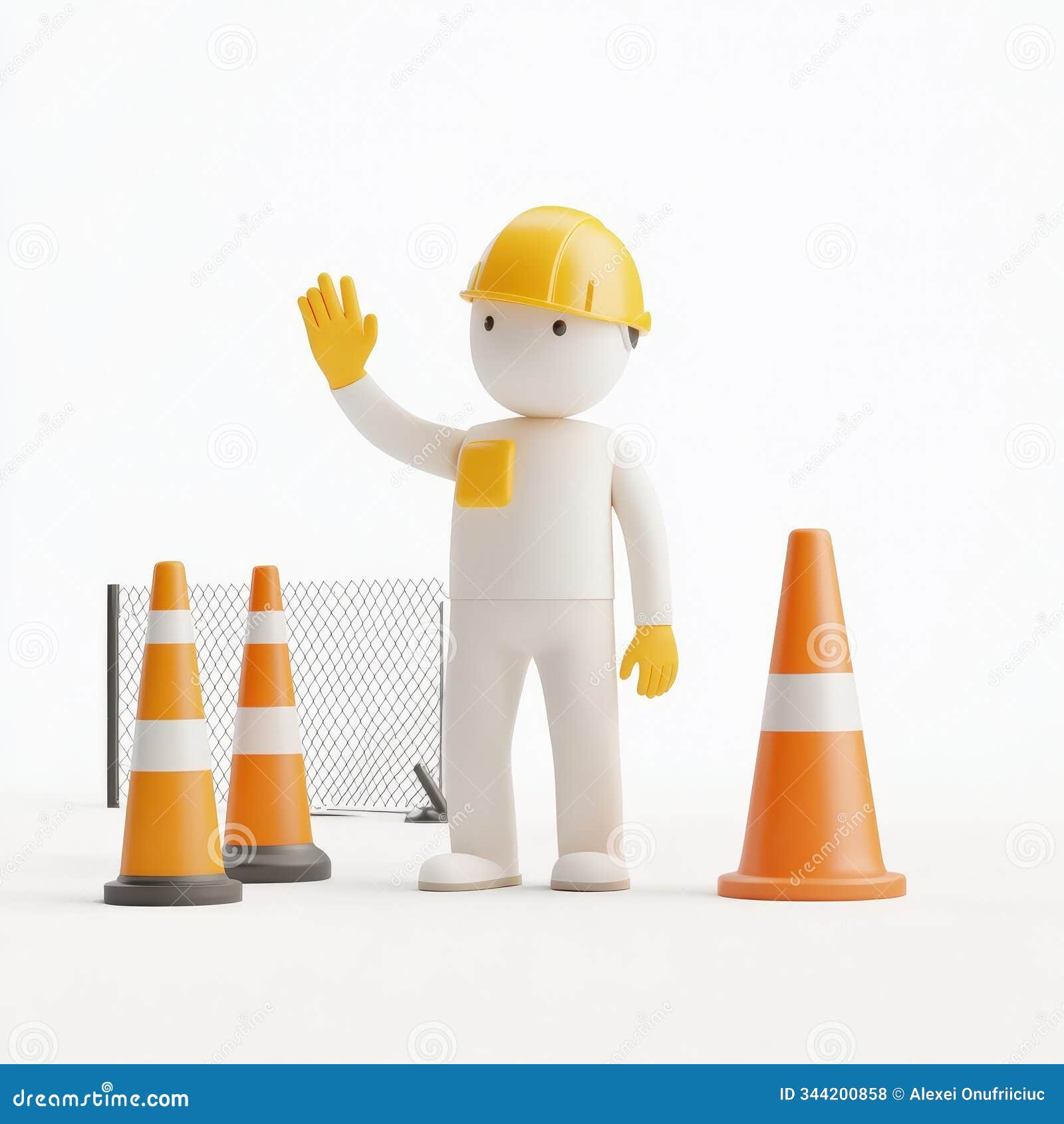 A Cartoon Construction Worker is in Front of Traffic Cones Stock Photo ...