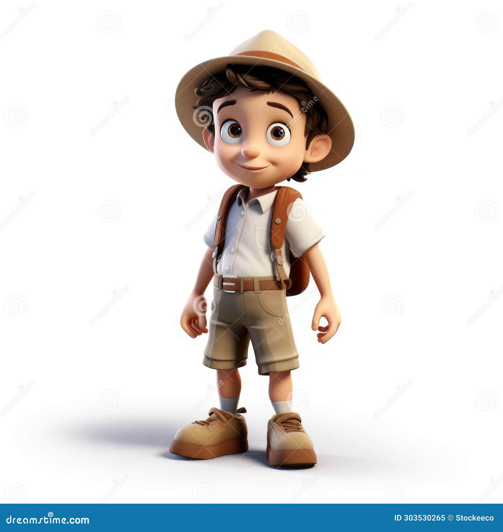 Cartoonish 3d Render of Explorer Boy Lucas with Hat Stock Illustration ...