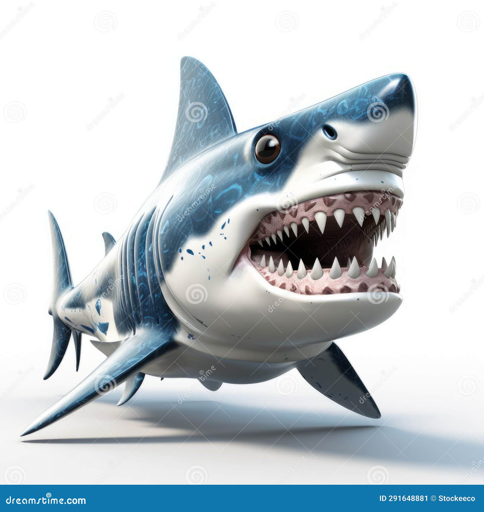 Cartoonish 3d Shark Model with Open Teeth - Intense Movement Expression ...
