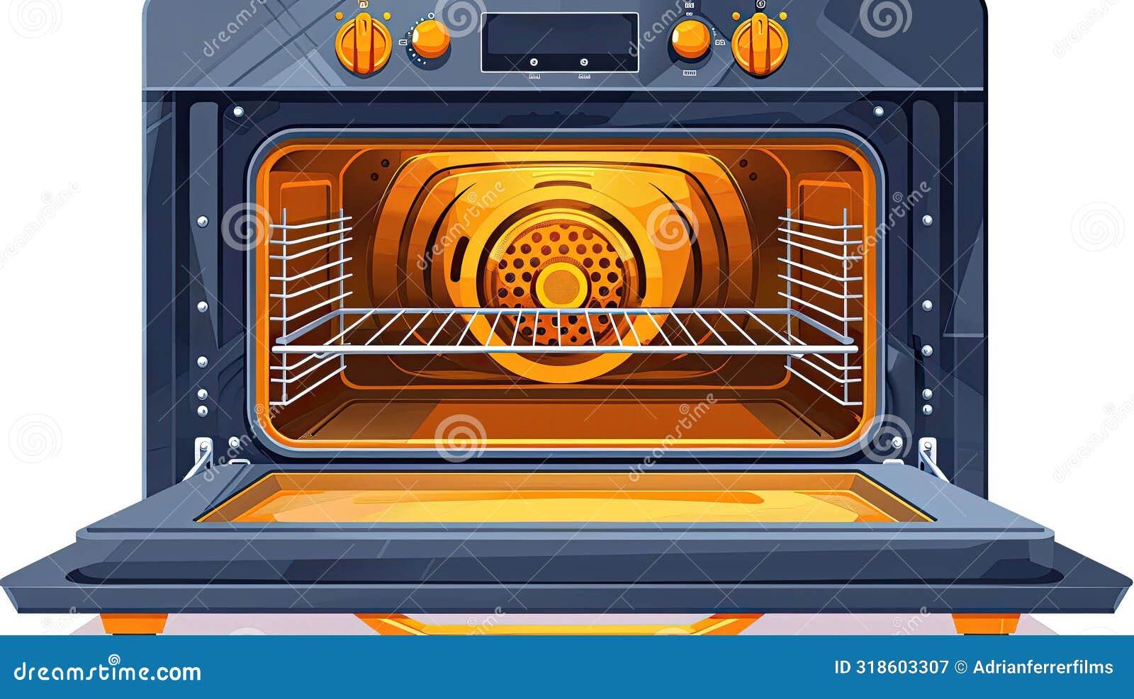 A Cartoonish Drawing of an Oven with the Door Open Stock Illustration ...
