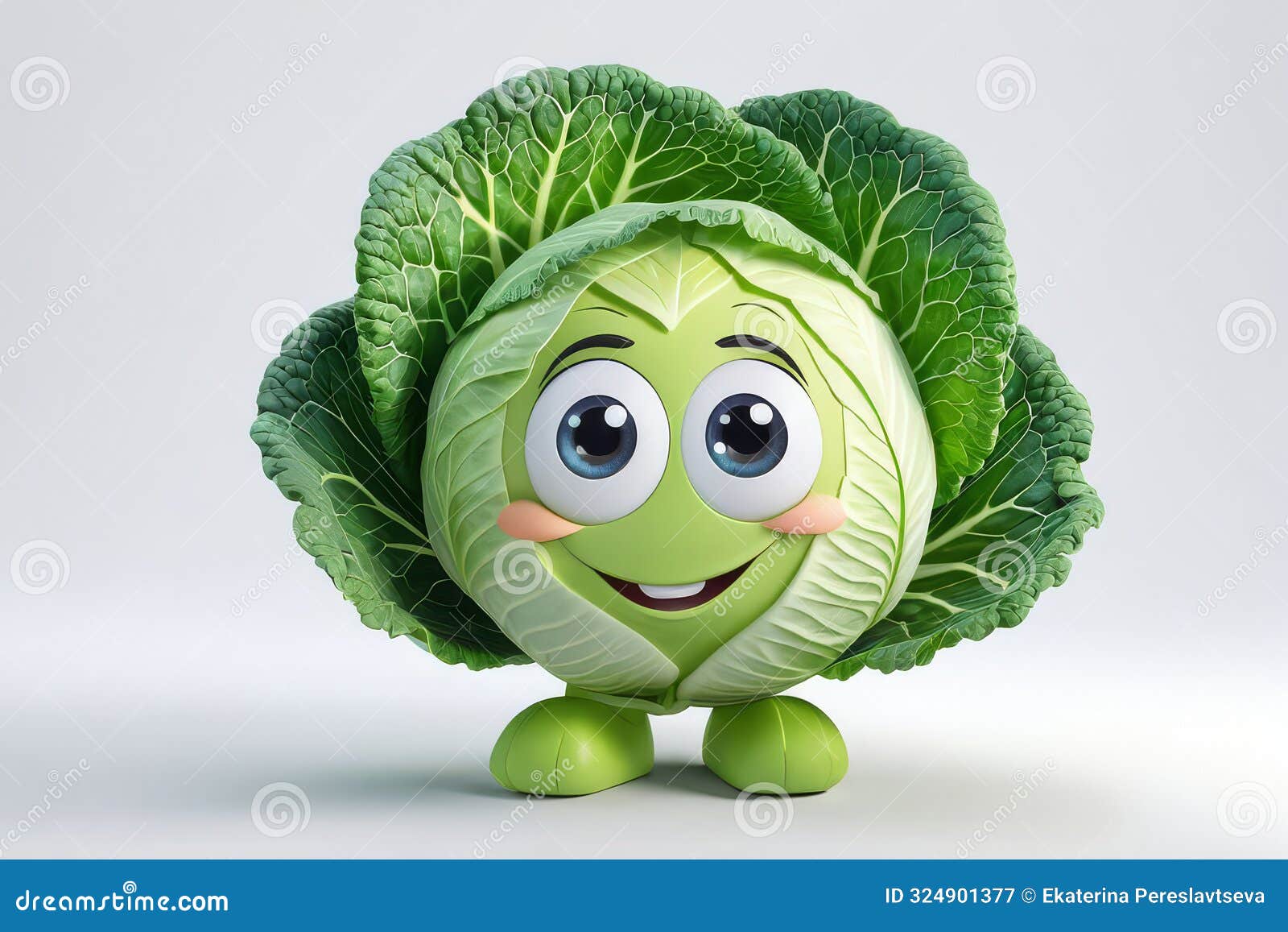 A Cartoonish Green Cabbage with a Smiling Face Stock Image - Image of ...