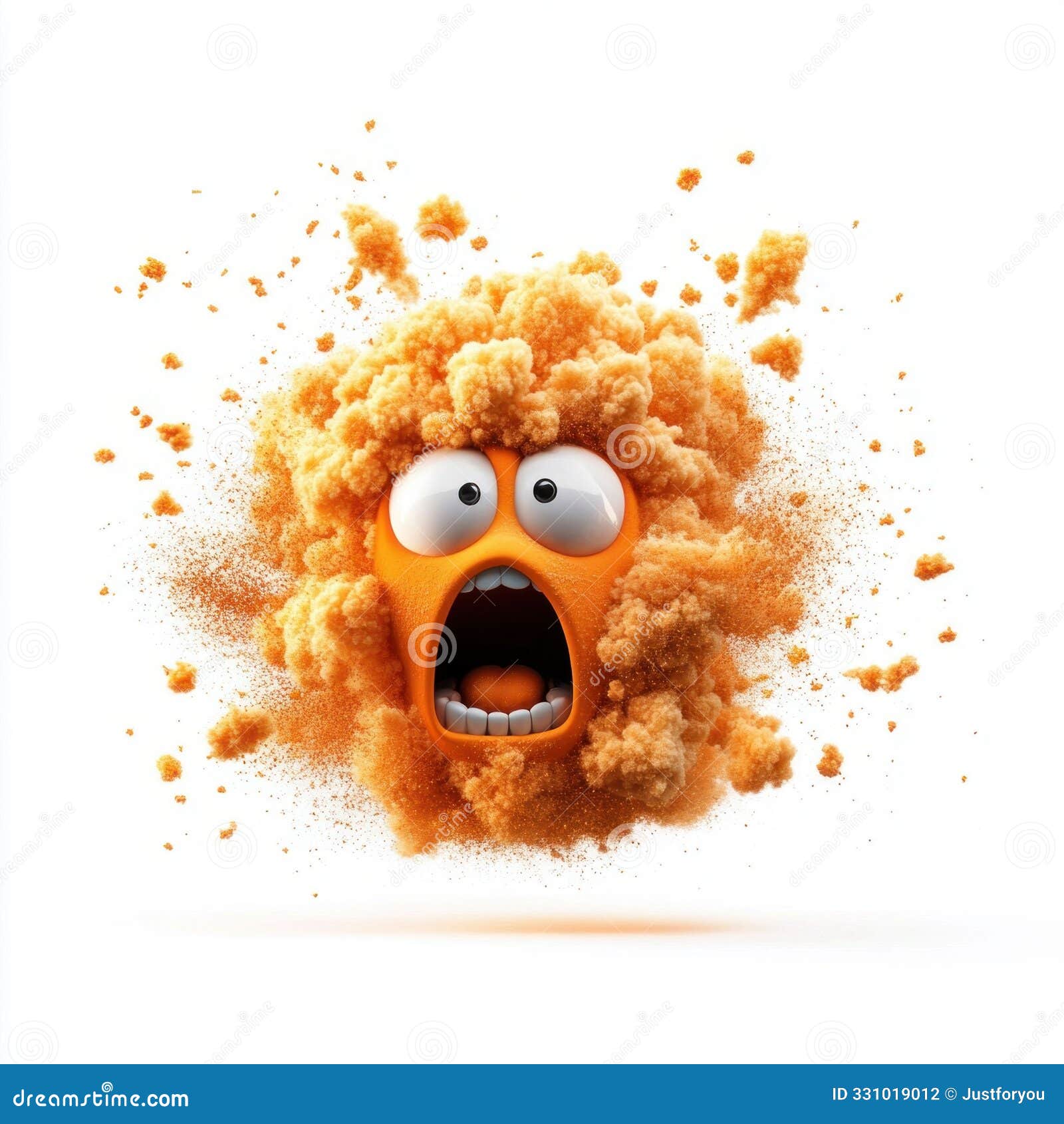 Cartoonish Orange Face Exploding with Powder Isolated on White ...