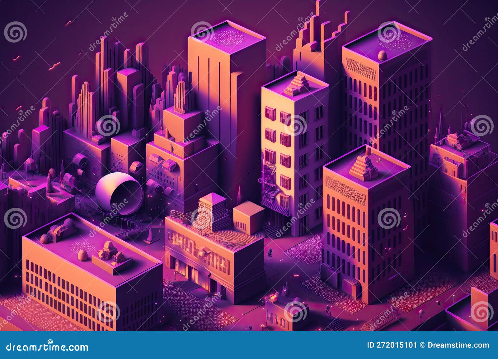 Cartoonish Purple Isometric Buildings that Shine Stock Illustration ...