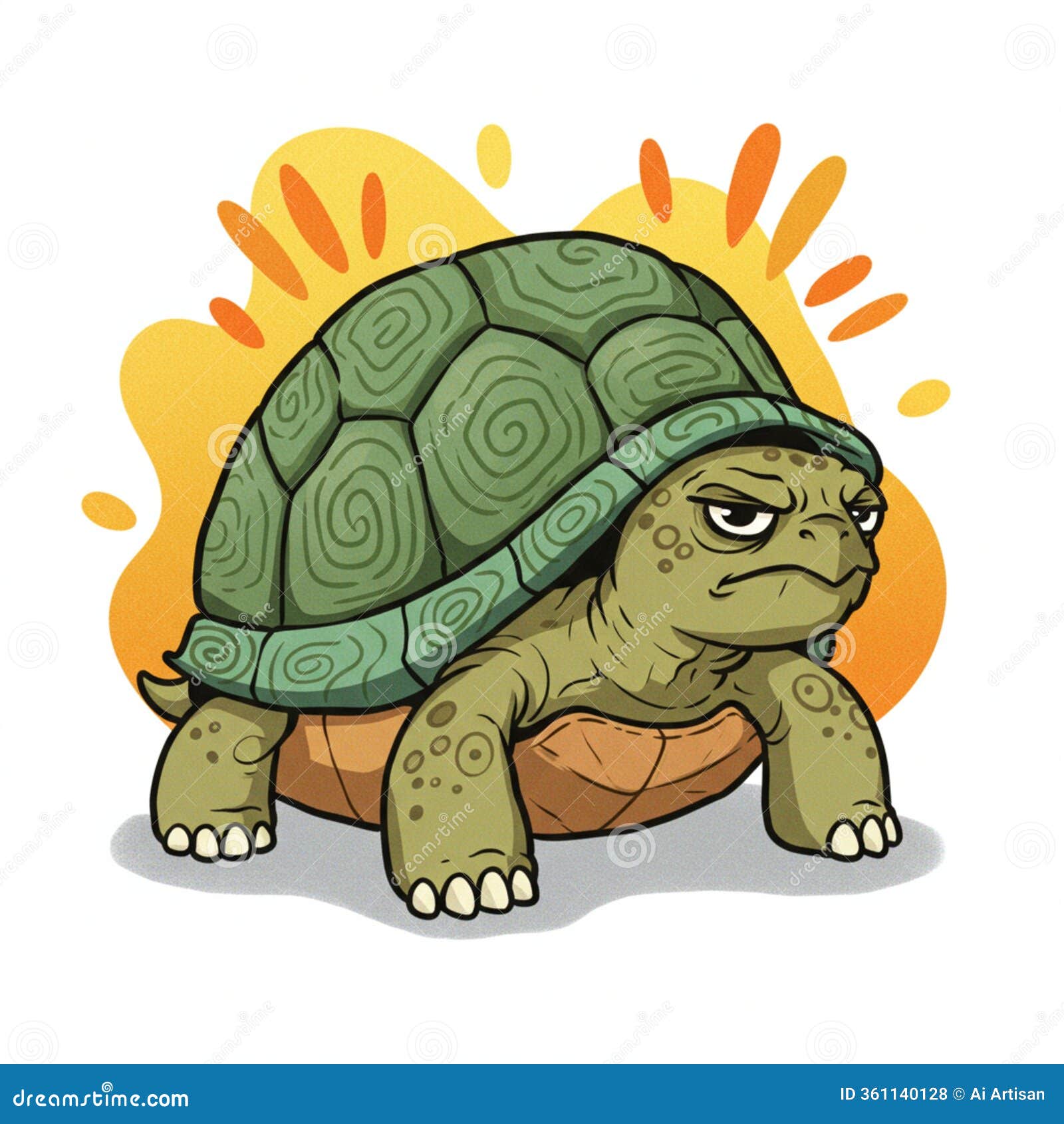 A Cartoonish Turtle with an Expressive, Grumpy Face and Large Eyes ...