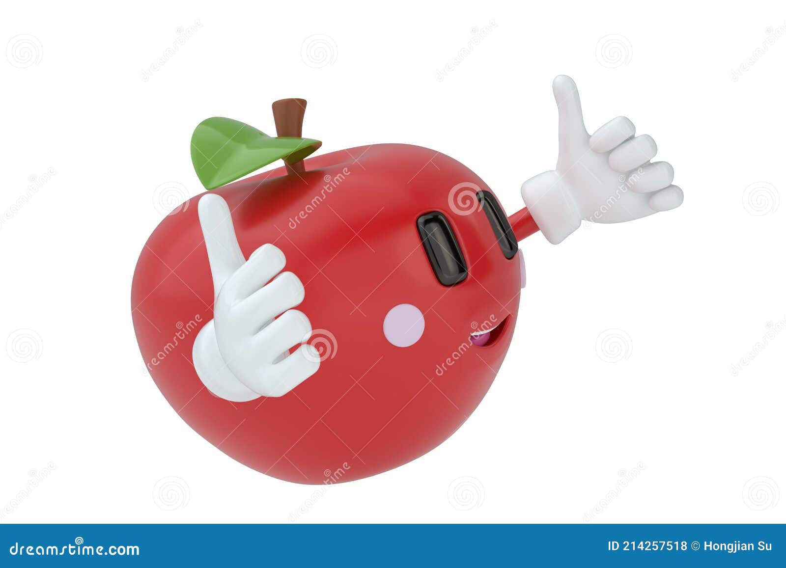 Cartoons Apple Character Isolated on White Background, 3D Rendering. 3D ...