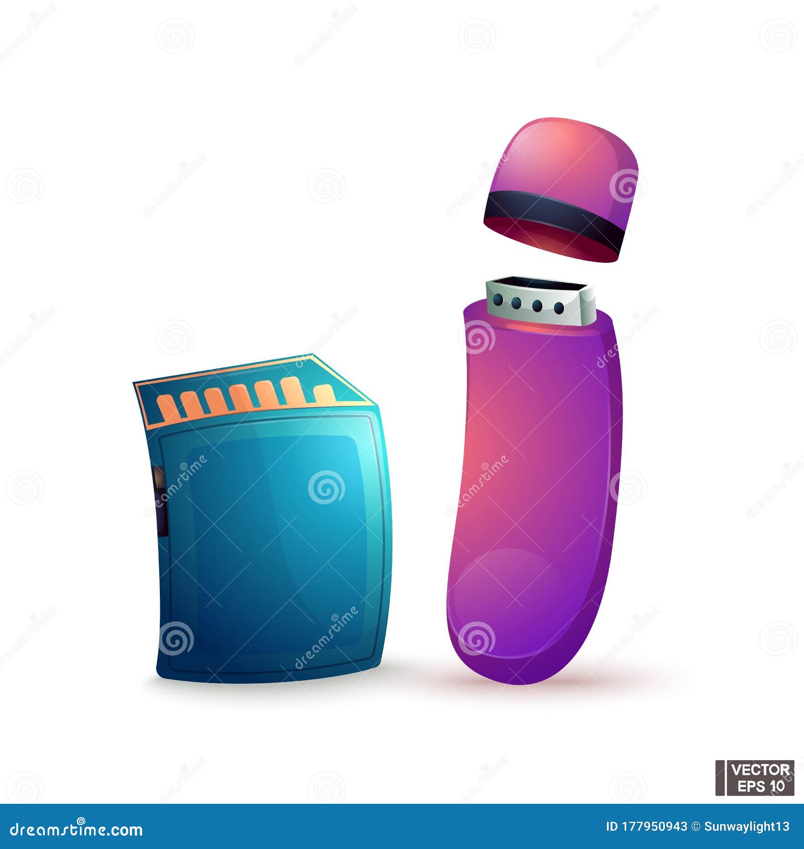 Cartoons Bright Flash Drive and Memory Card Stock Vector - Illustration ...