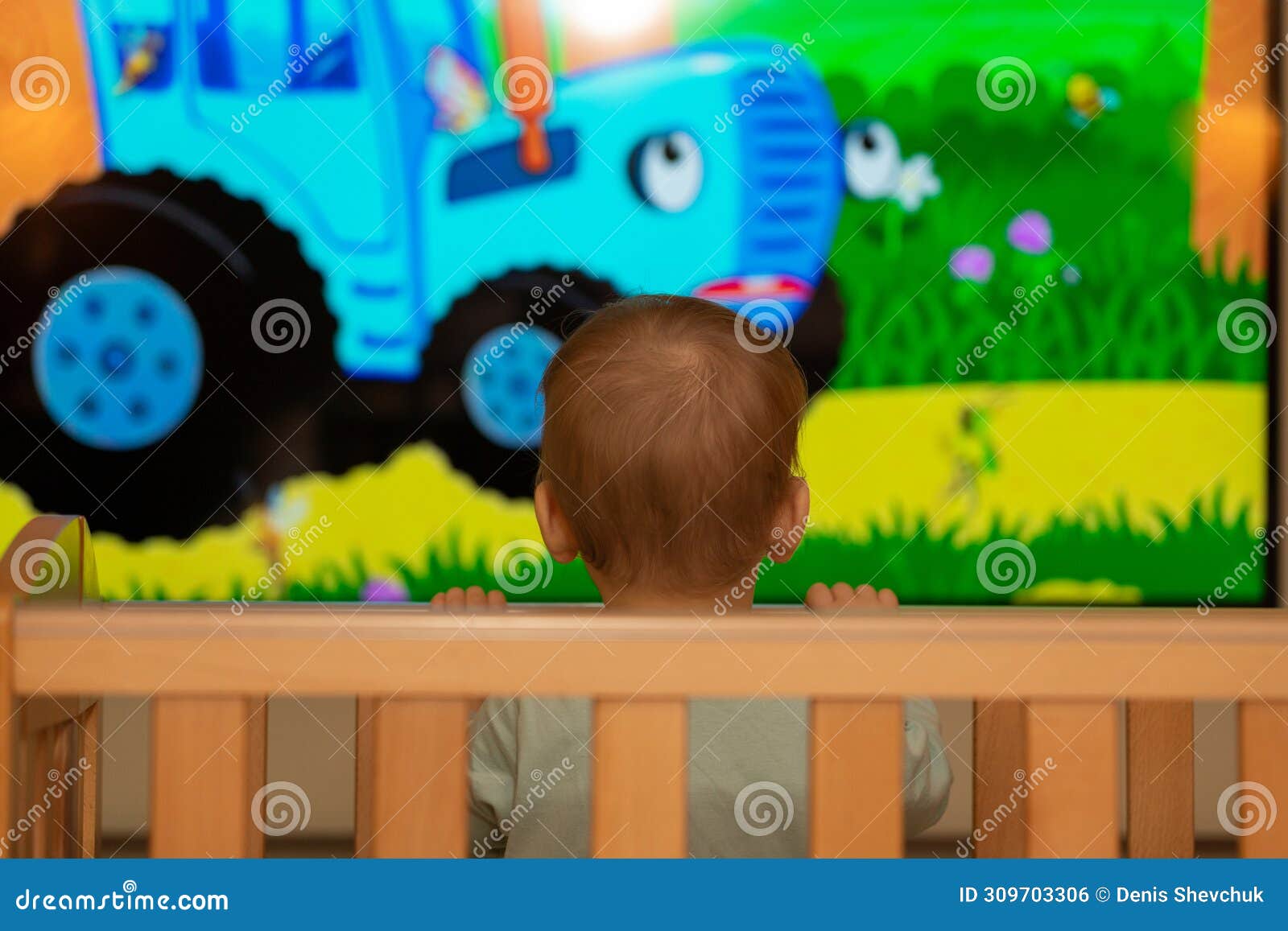 Cartoons. the Kid Stared at the Big TV Screen Stock Photo - Image of ...