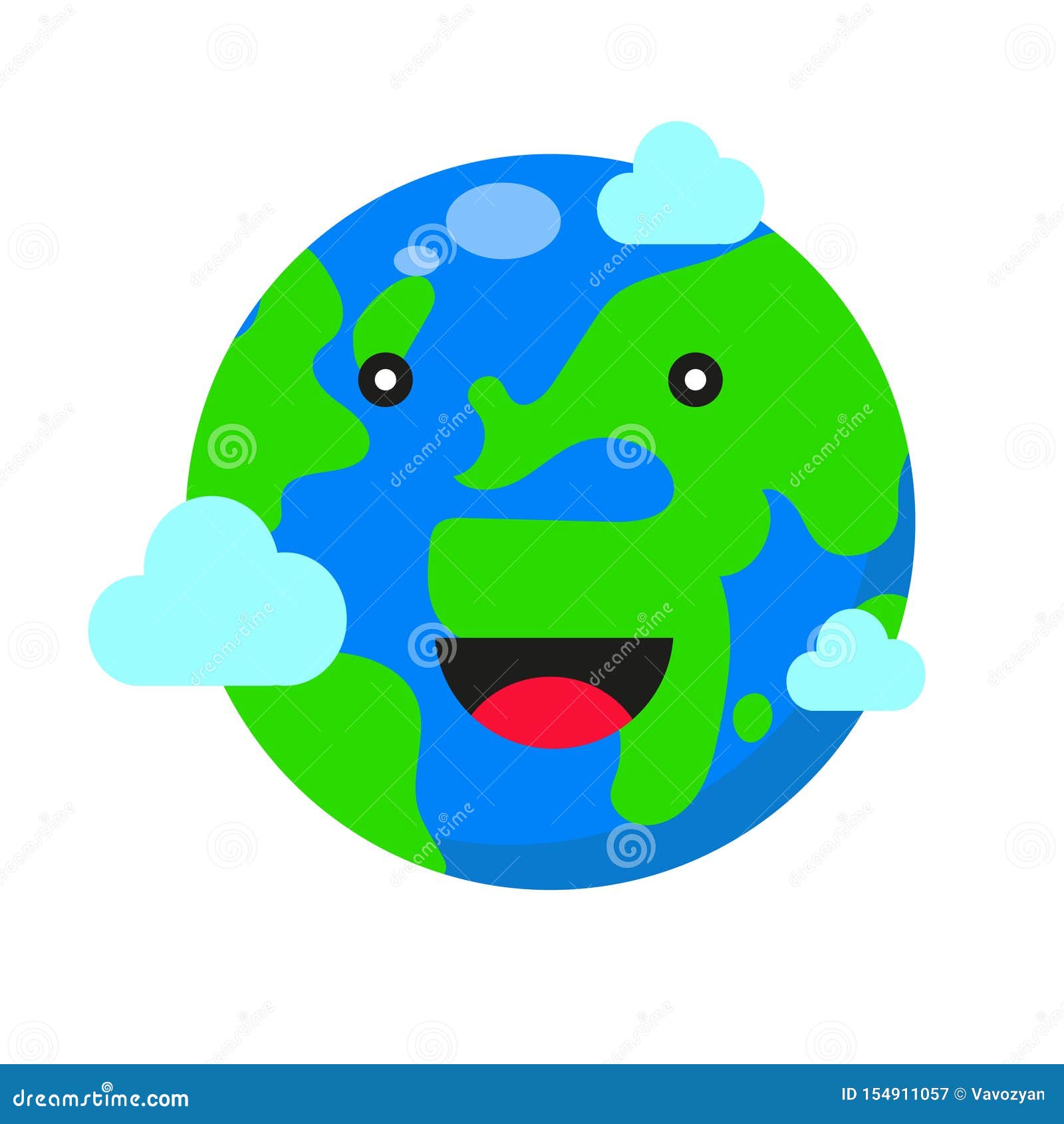 Cartoons Smile Planet Earth Icon with Clouds. Stock Vector ...