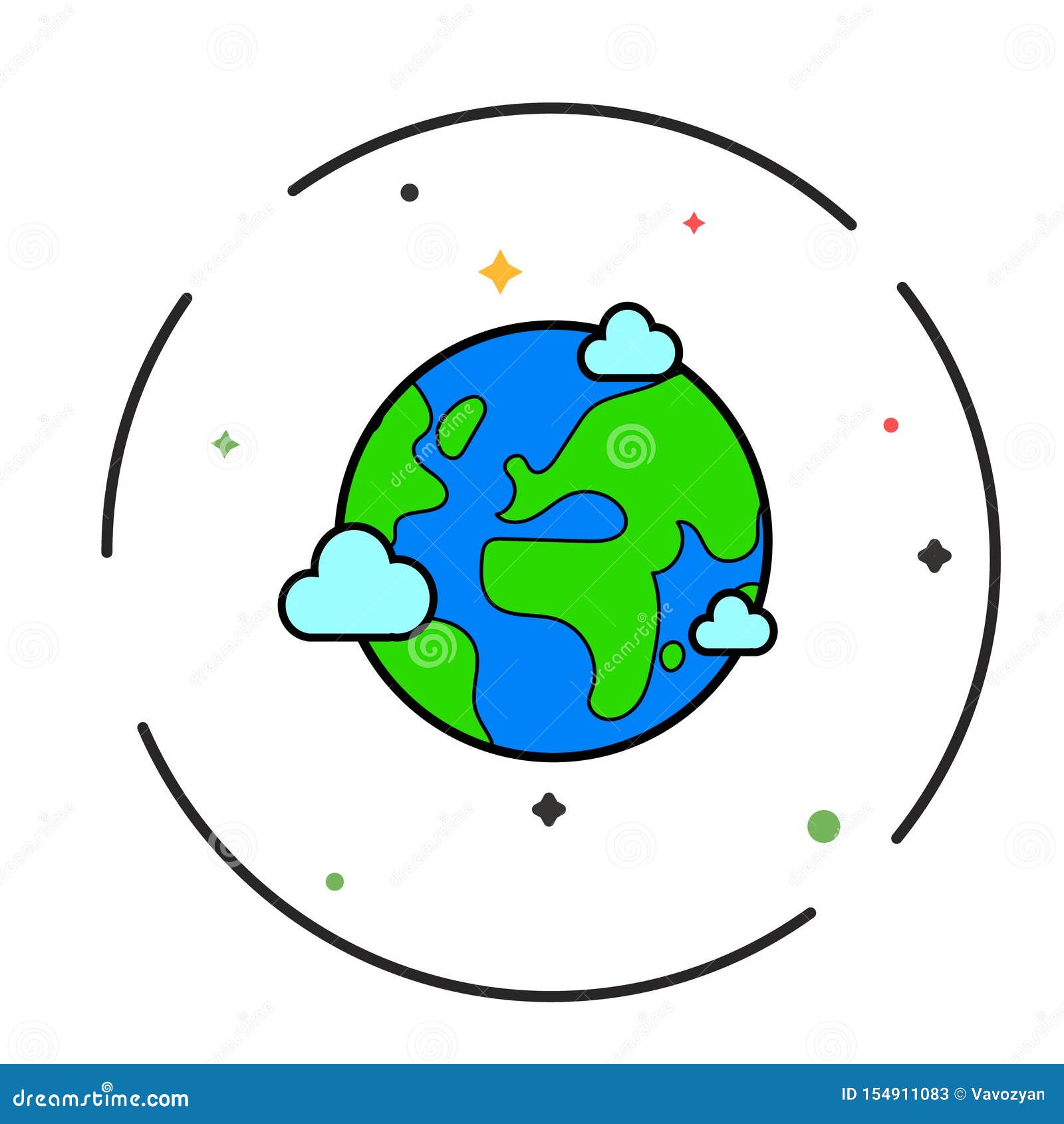Cartoons Smile Planet Earth Icon with Clouds. Stock Vector ...