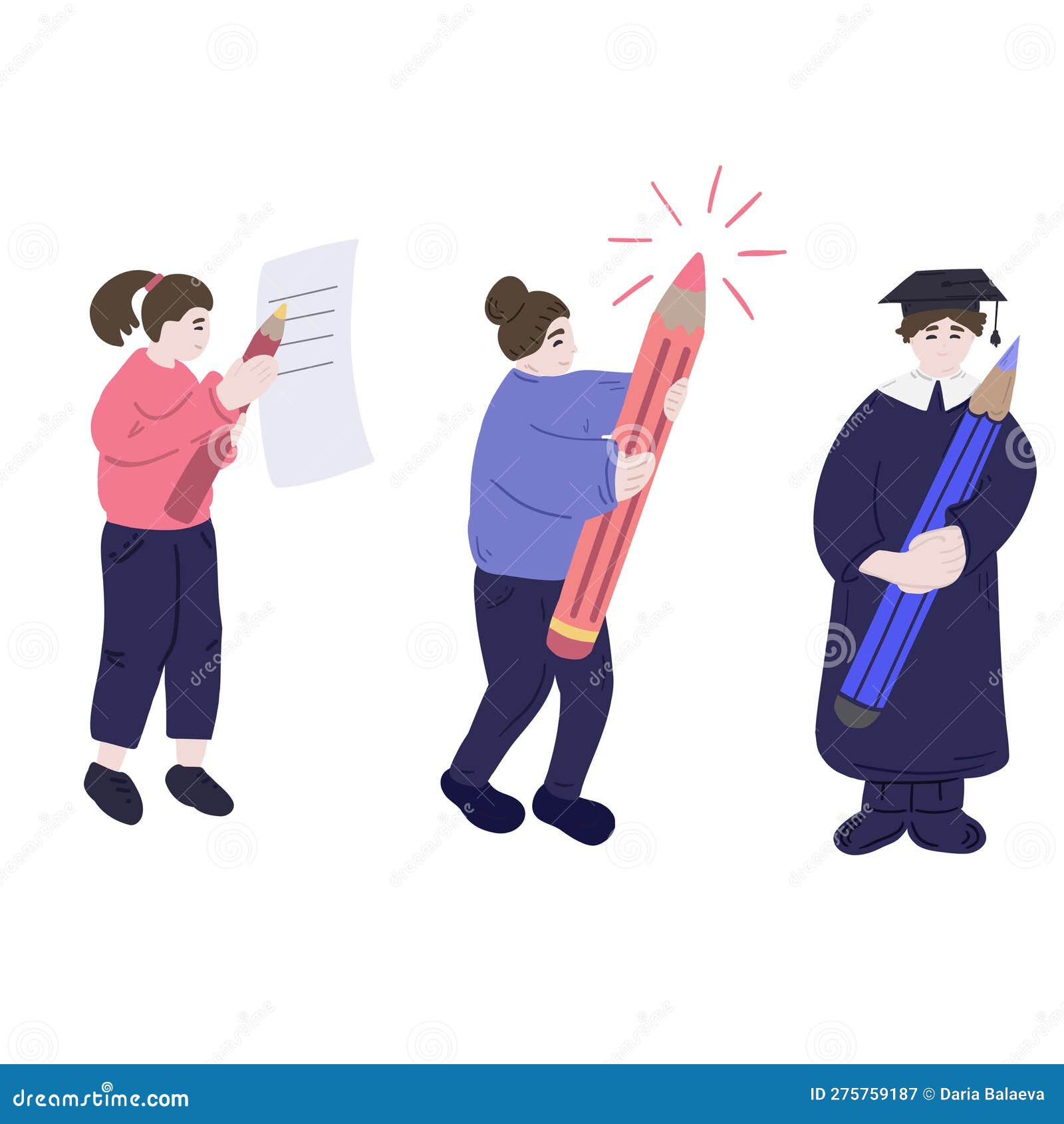 Cartoons Student Standing with Large Pencil Stock Vector - Illustration ...