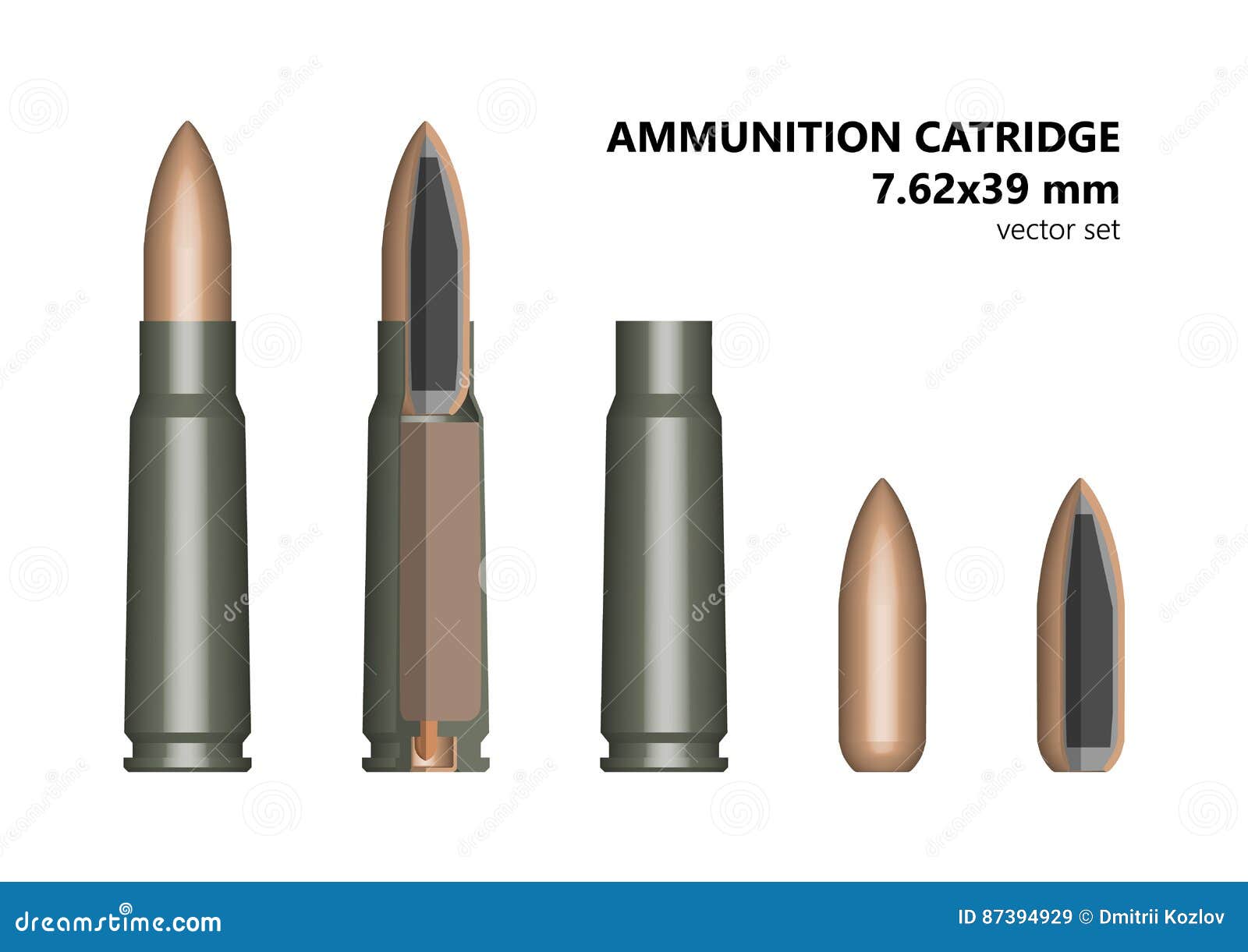 Cartridge, Bullet, Cartridge, Kalashnikov, Set, 7.62 Stock Vector ...