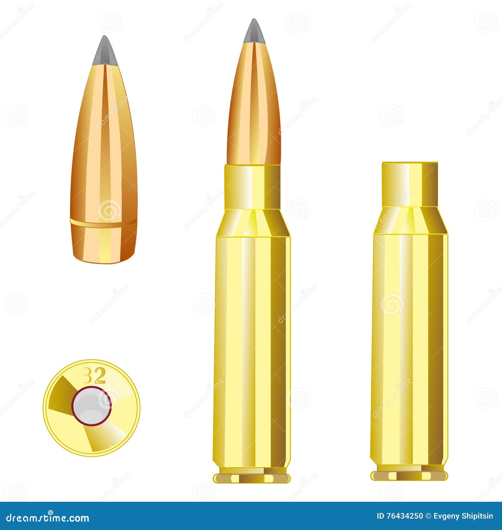 Cartridge Case and Bullet from Weapon Stock Vector - Illustration of ...