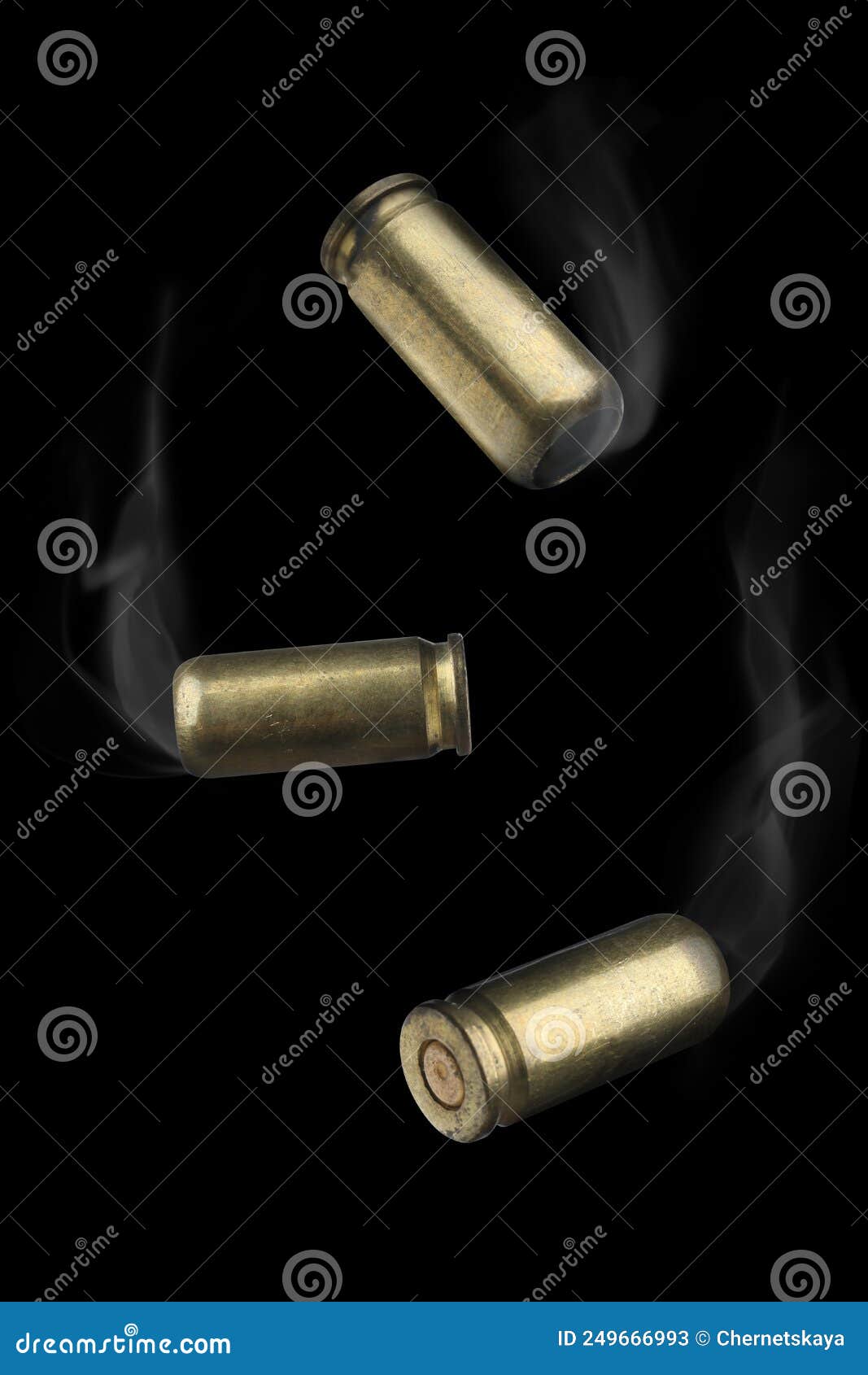Cartridge Cases with Smoke Falling on Black Background Stock Image ...