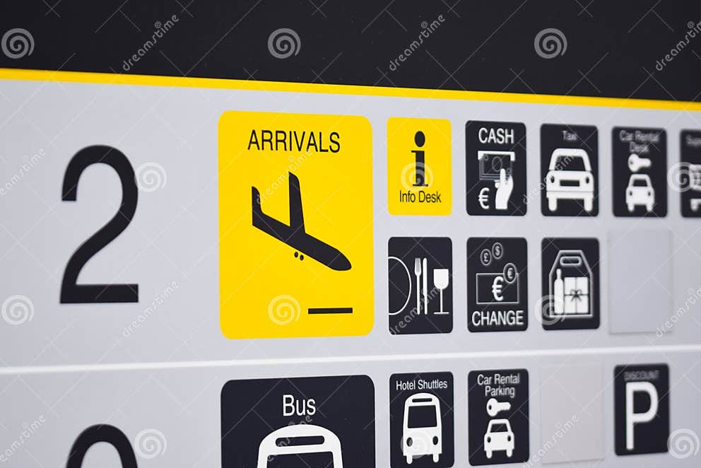 Cartón De Información De Llegadas Con Iconos Y Símbolos En El Aeropuerto Stock de ilustración ...